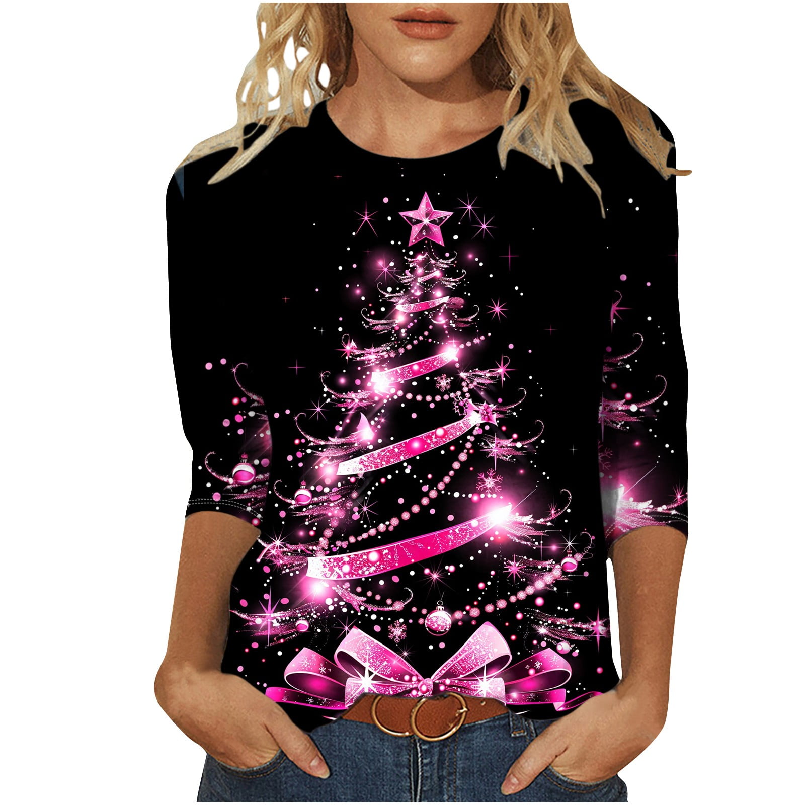 yoeyez Ugly Christmas Shirts for Women 3/4 Sleeve Cute Christmas Tops ...