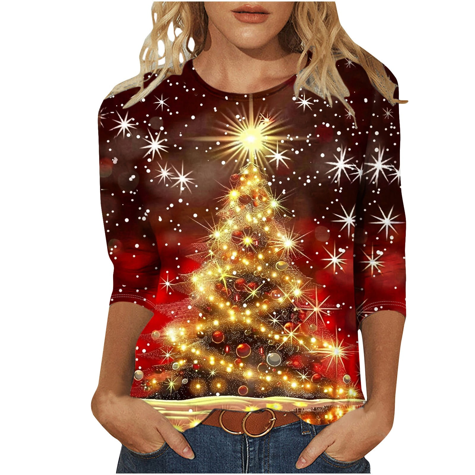yoeyez Ugly Christmas Shirts for Women 3/4 Sleeve Cute Christmas Tops ...