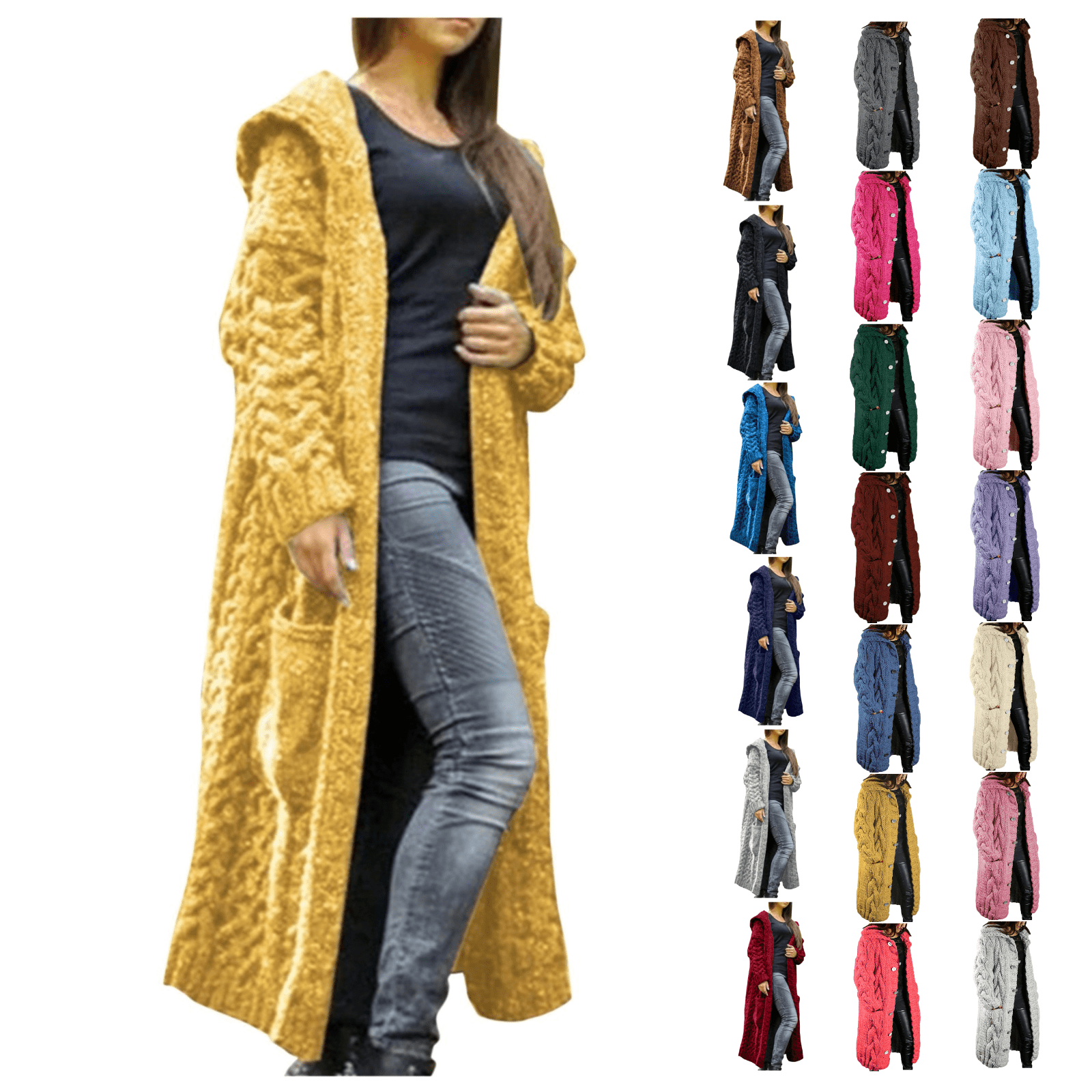 Women's Winter Coat: Open Front Cable Knit Cardigan, Long Sleeve Jacket ...