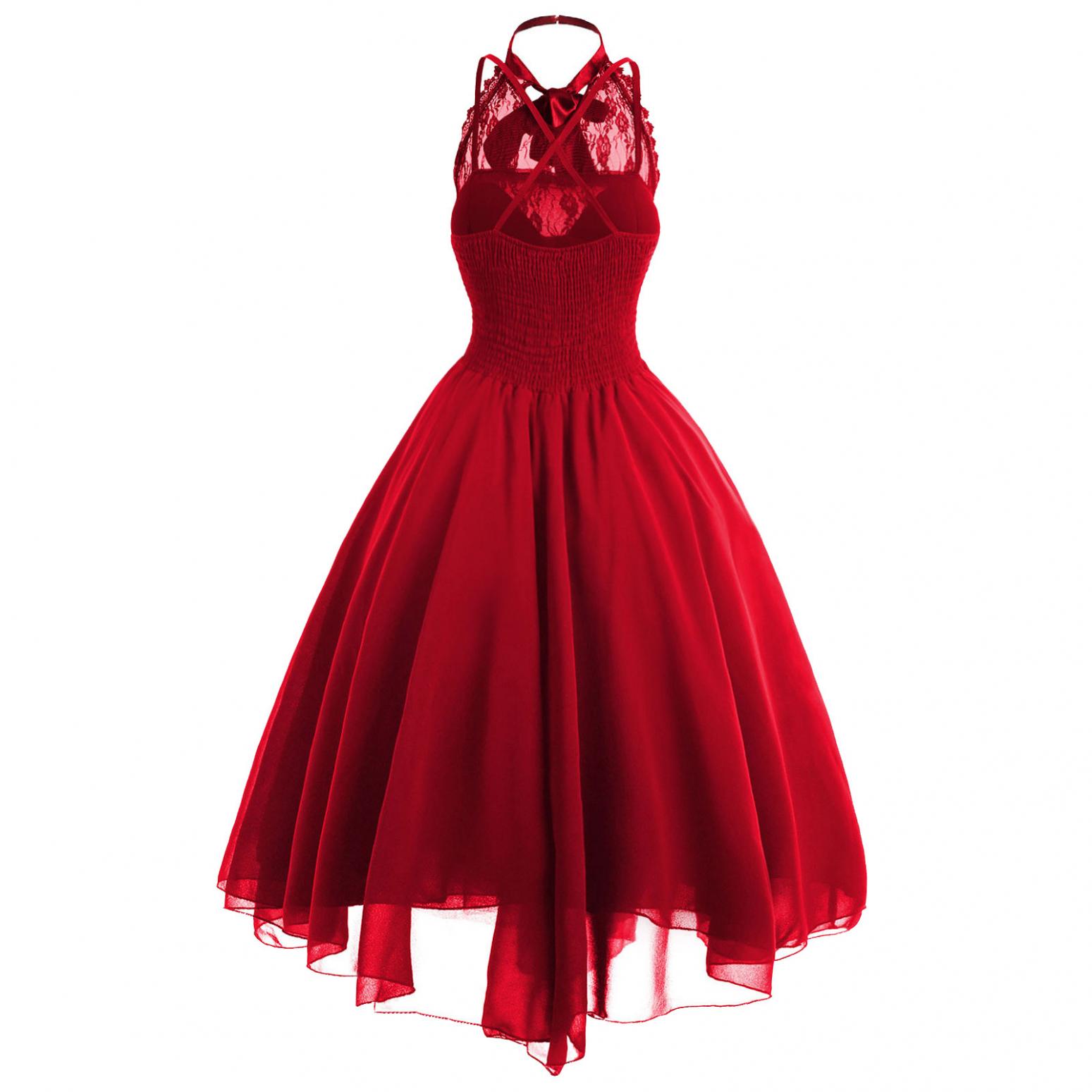 yoeyez Womens Halter Gothic Dress With Corset Sleeveless Lace Swing ...