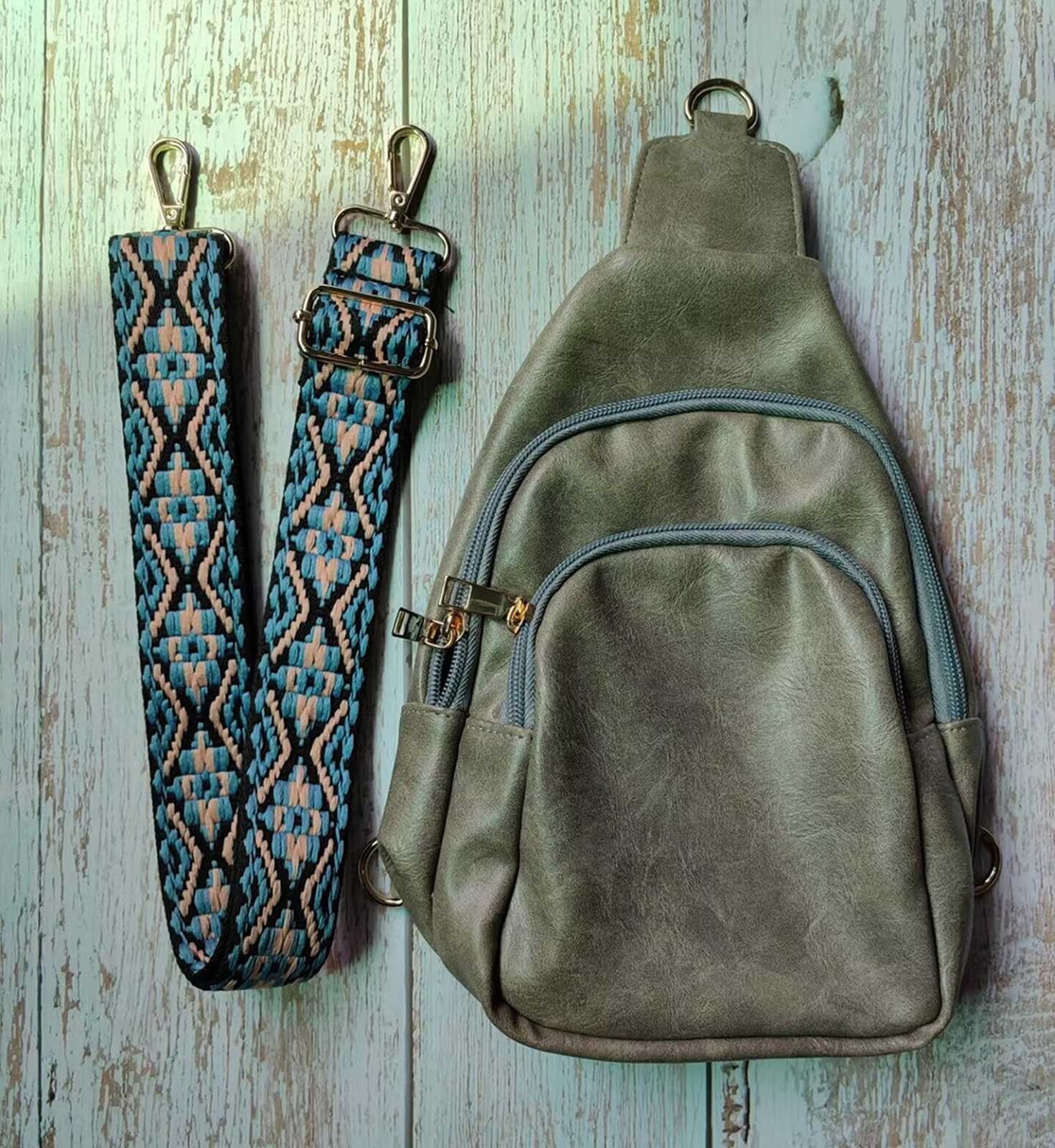 yolai leather small sling backpack jacquard shoulder strap multipurpose ...