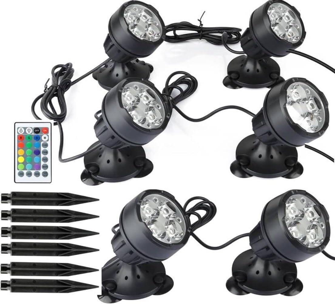yoosuml Pond Lights, LED Colored Fountain Lights RGB Spotlight with Timer IP68 Waterproof ...