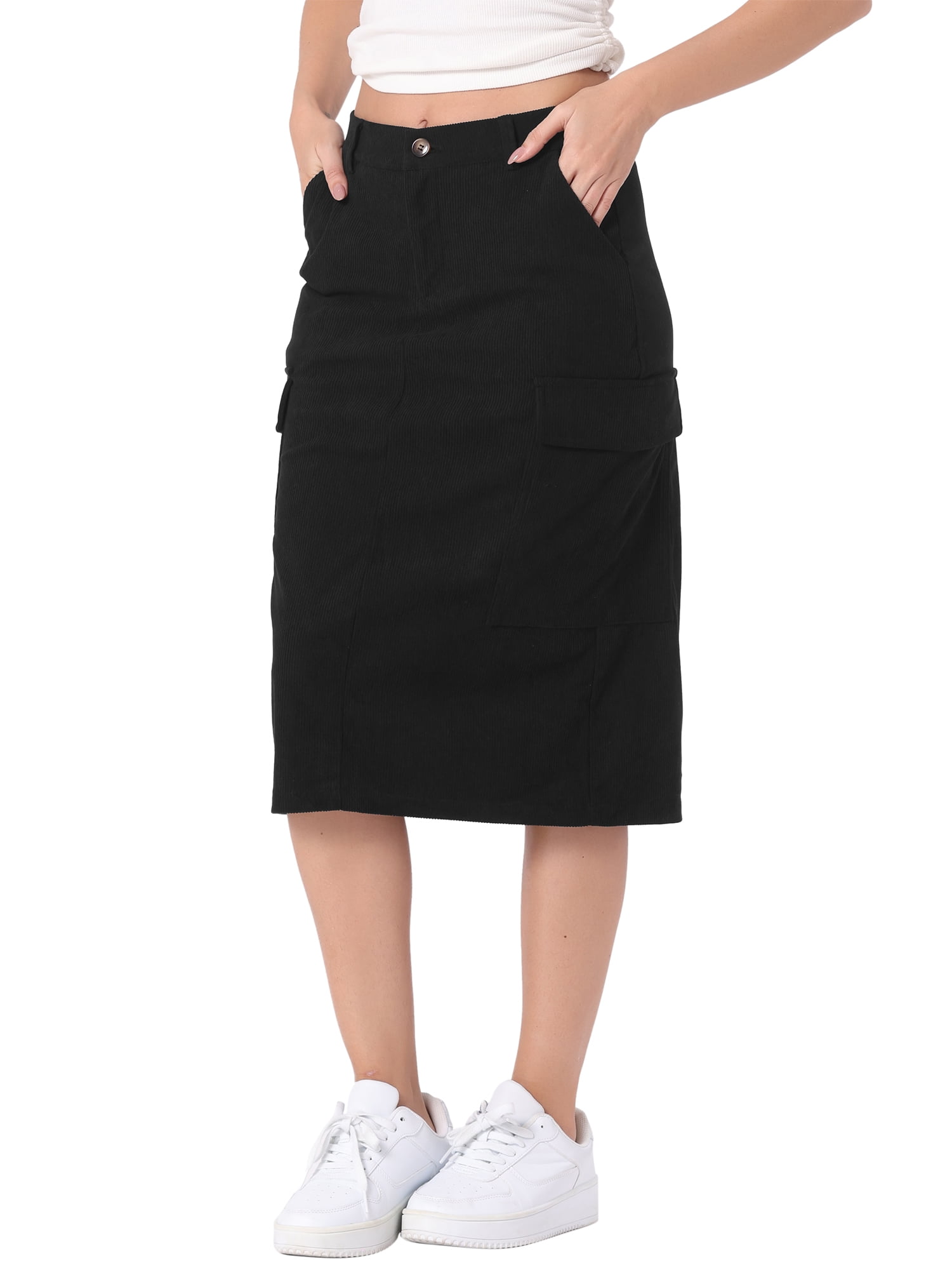 Allegra K Velvet Skirt for Women's High Waist Elastic Back Corduroy ...