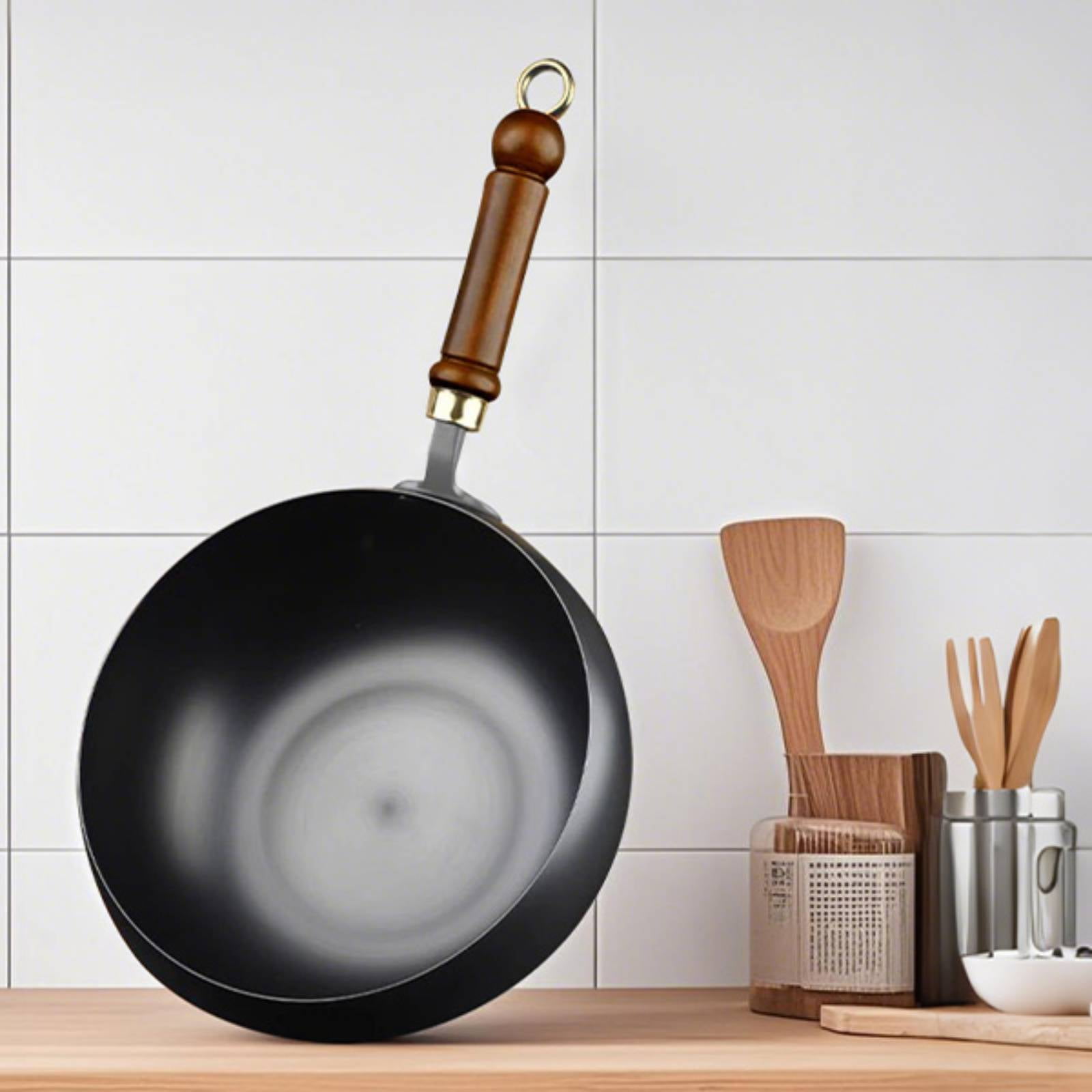 yotijay 9.45'' Iron Wok Boiling Cookware Stir Fry Pan for Camping ...