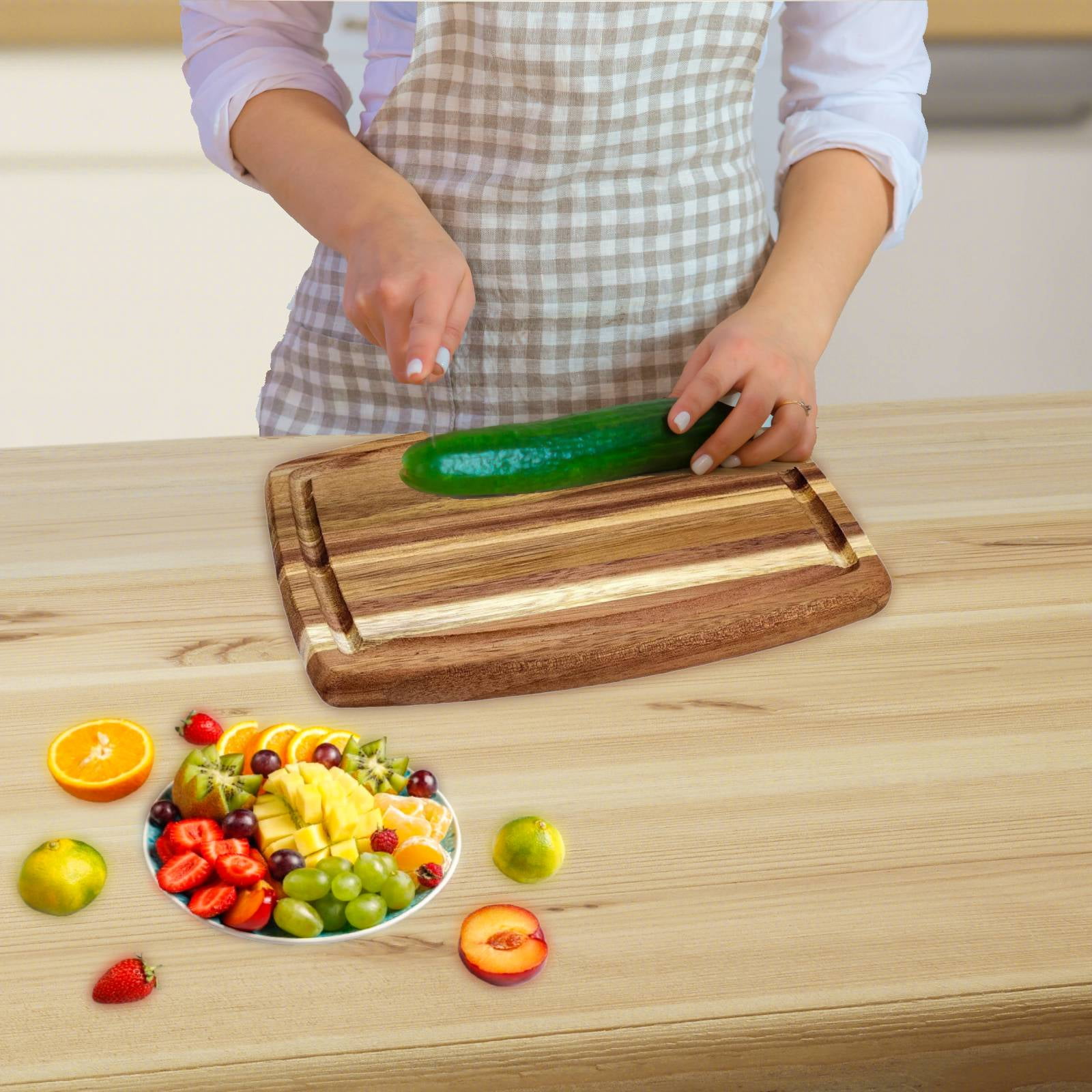 yotijay Acacia Wooden Cutting Board Cheese Serving Platter for ...