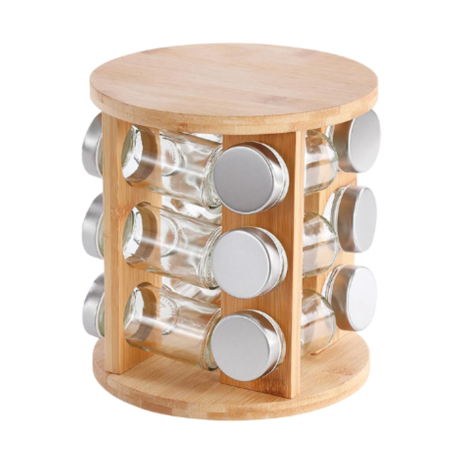 yotijay Bamboo 360 degree Rotating Spice Rack Condiment Bottle Rack for ...