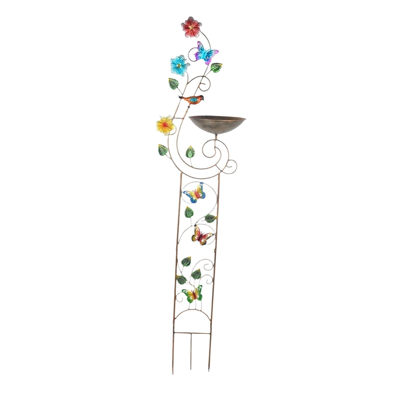 yotijay Bird Bath with Plant Trellis Metal Garden Plant Support for ...