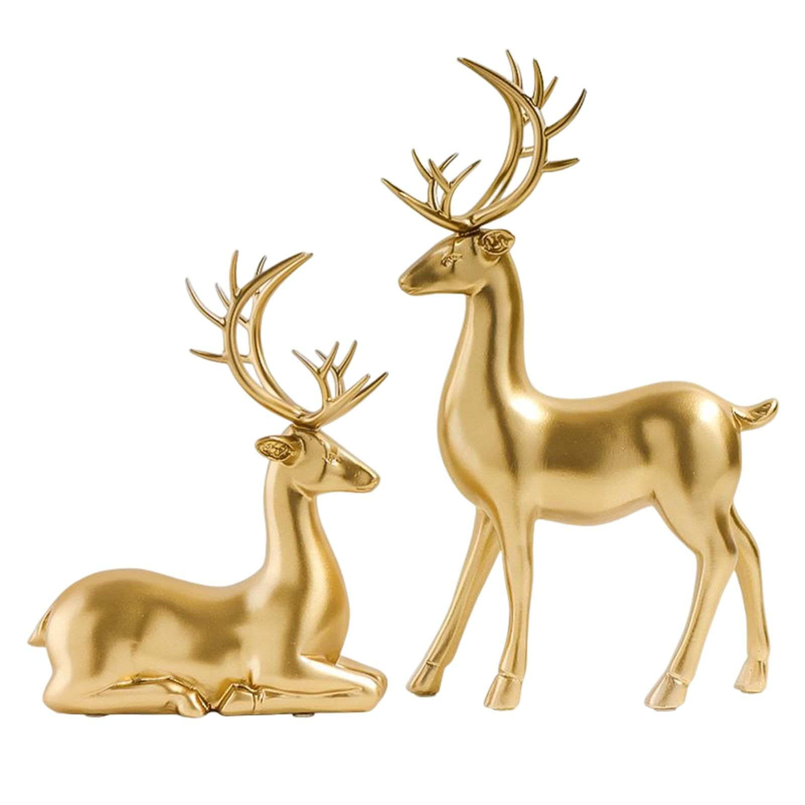 yotijay Couple Deer Statue Resin Sculpture Reindeer Figurine Sitting ...