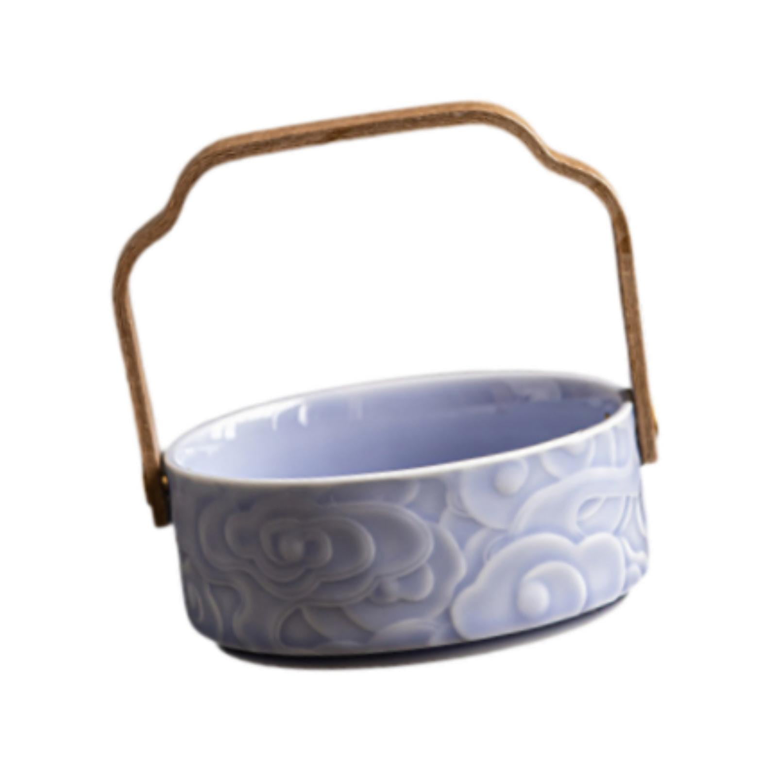 yotijay Decorative Basket with Wood Handle, Ceramic Fruit Container ...