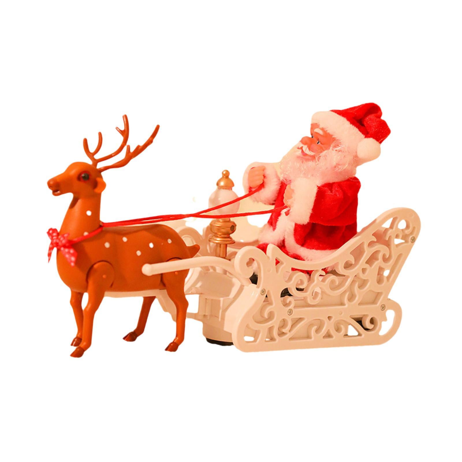 yotijay Electric Santa Reindeer Sleigh Toy Ornaments Electric Pulling ...