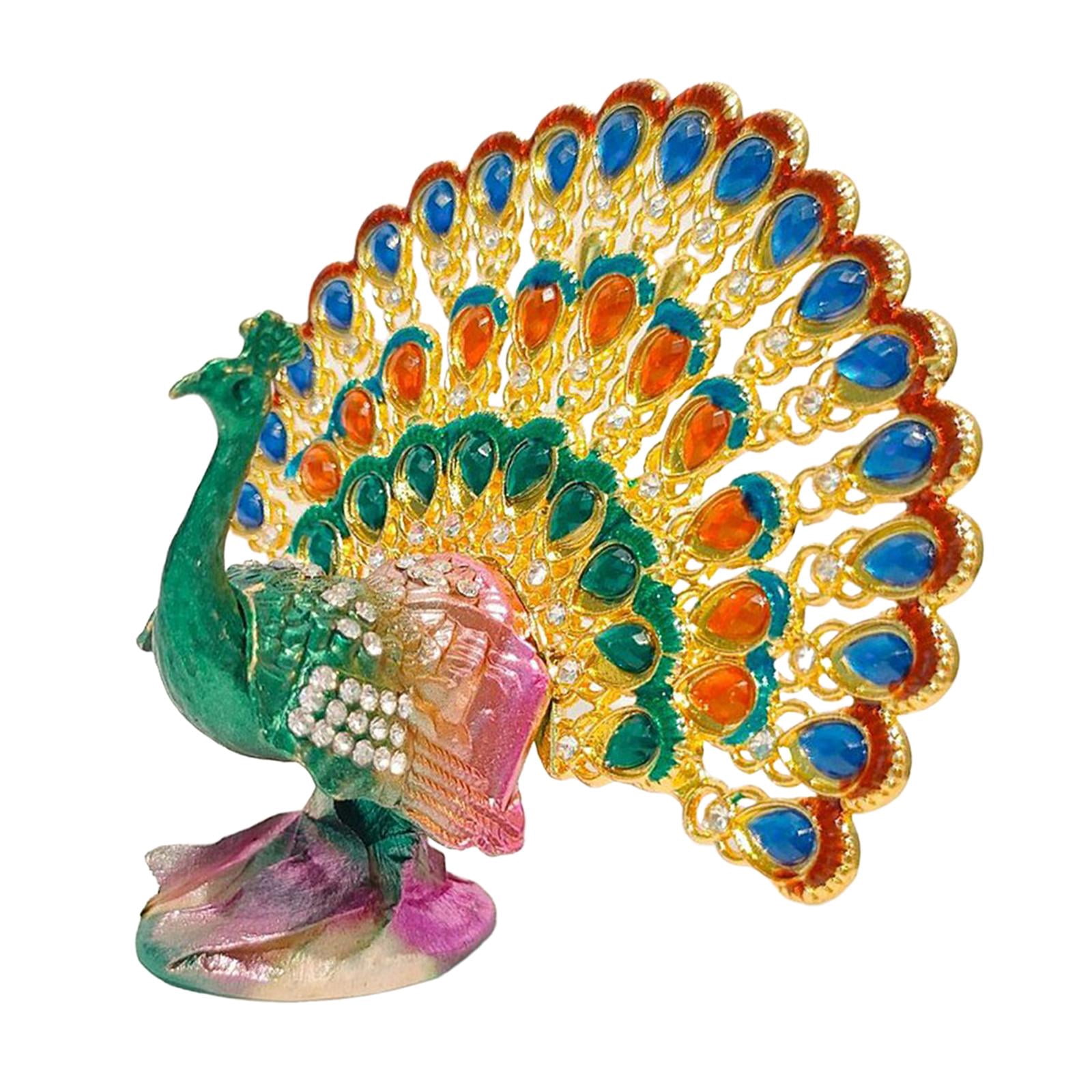 yotijay Mini Peacock Statue Animal Figurine Antique Display Collection ...