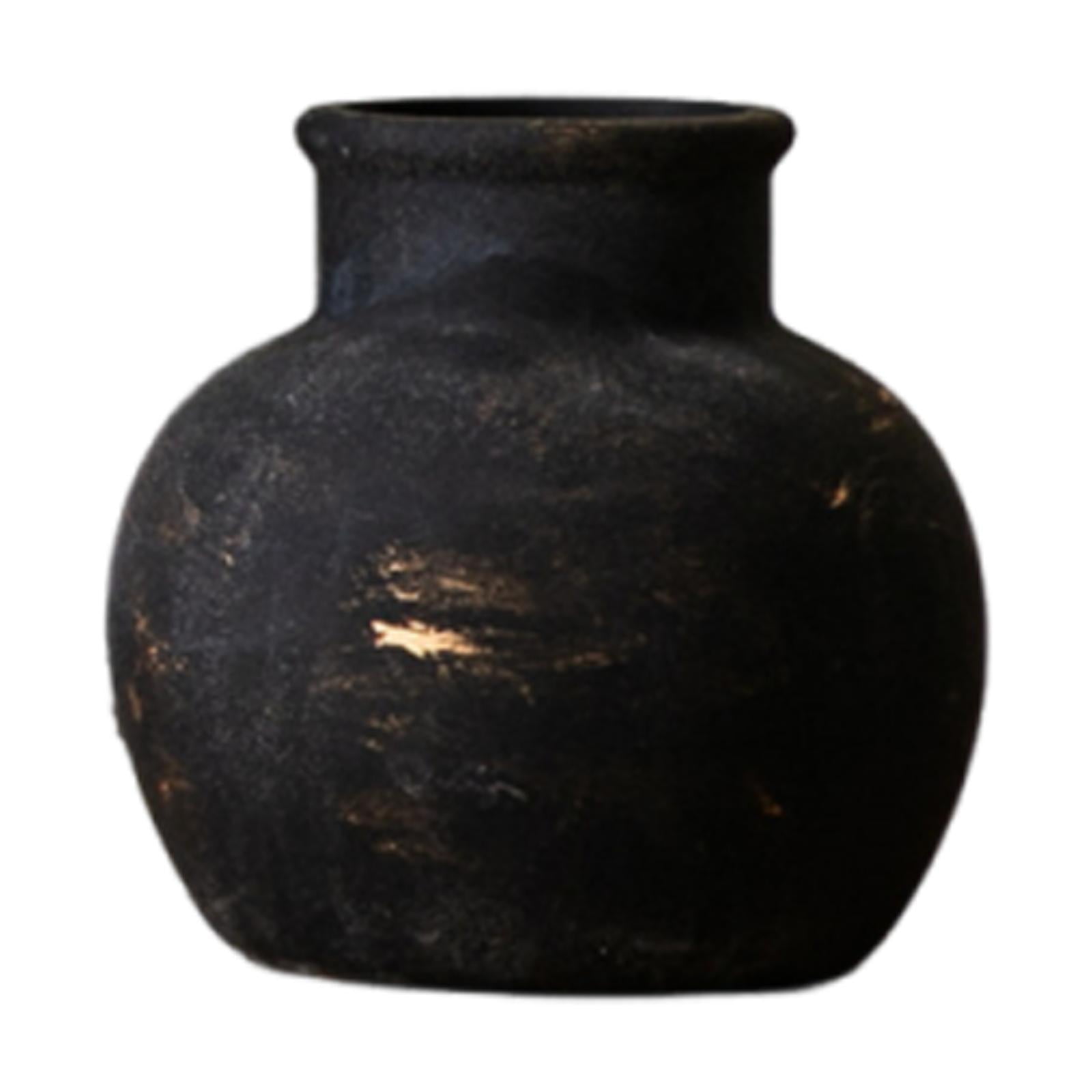 yotijay Rustic Ceramic Vase Wabi Bud Vase Desktop Display Farmhouse Flower Vase Black 15x15x14cm ...