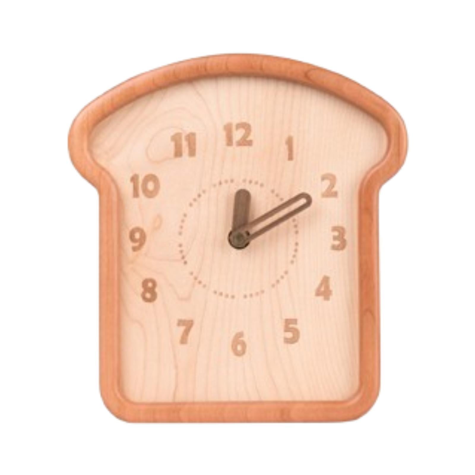 yotijay Toast Shape Wooden Analog Desktop Clock Battery Operated ...