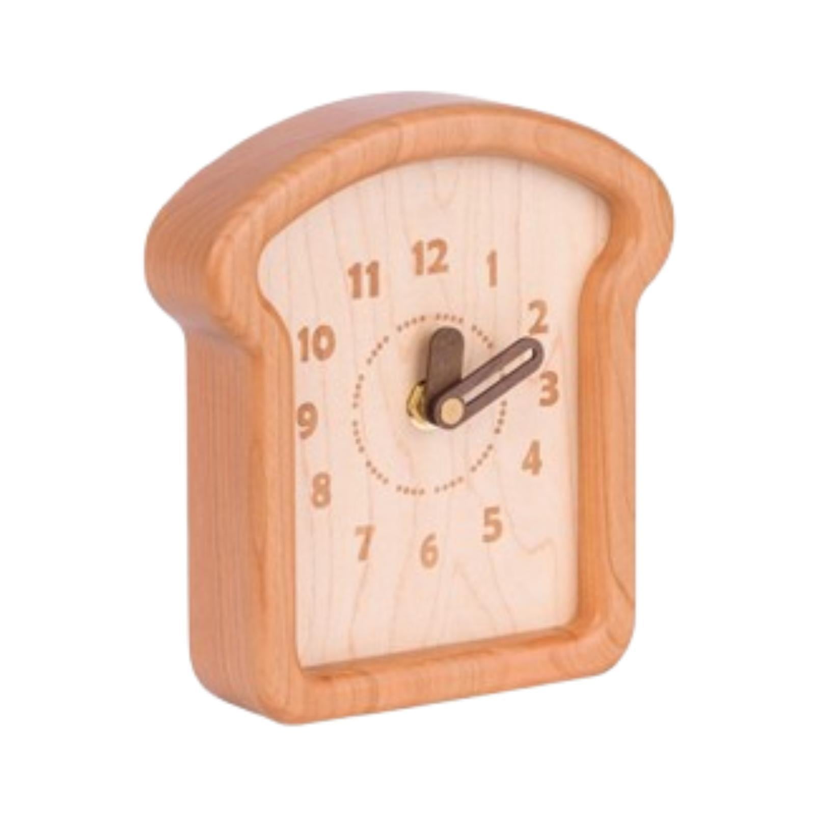 yotijay Toast Shape Wooden Analog Desktop Clock Battery Operated ...