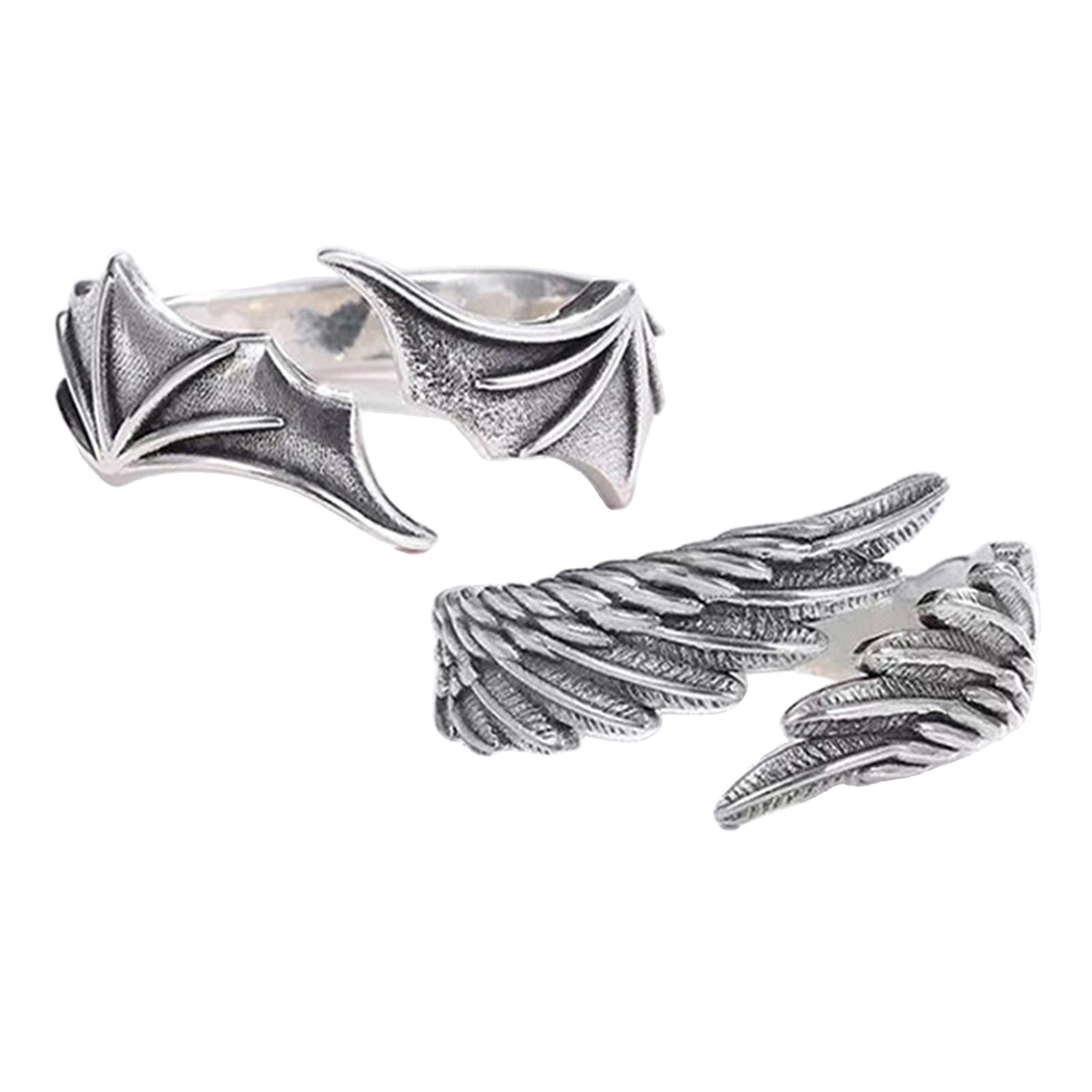 yotijay Vintage Angel Wing Couples Rings Men Women Couples Open Rings ...