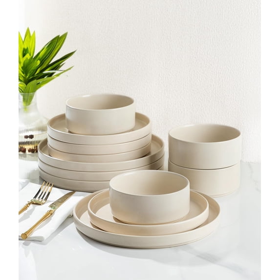 youjia Ceramic Dinnerware Set for 4, 12-Piece Plates and Bowls Set ...