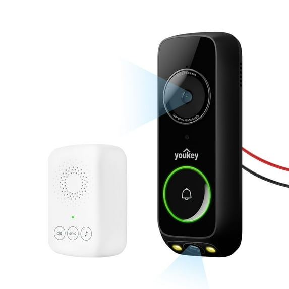 youkey Doorbell Camera Wired with Chime, No Monthly Fee, 2K Wired ...