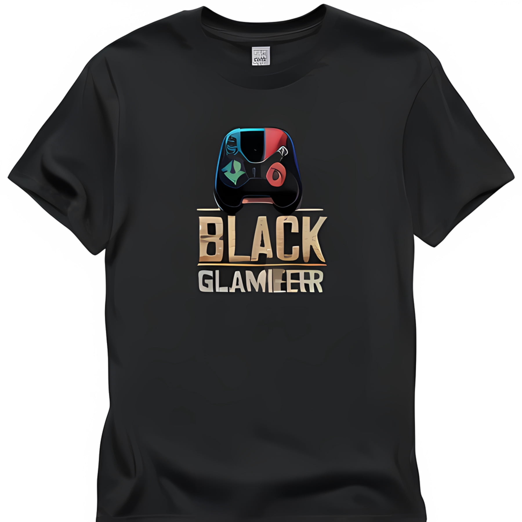 your style with our Black T-Shirt featuring a vibrant gaming controller ...