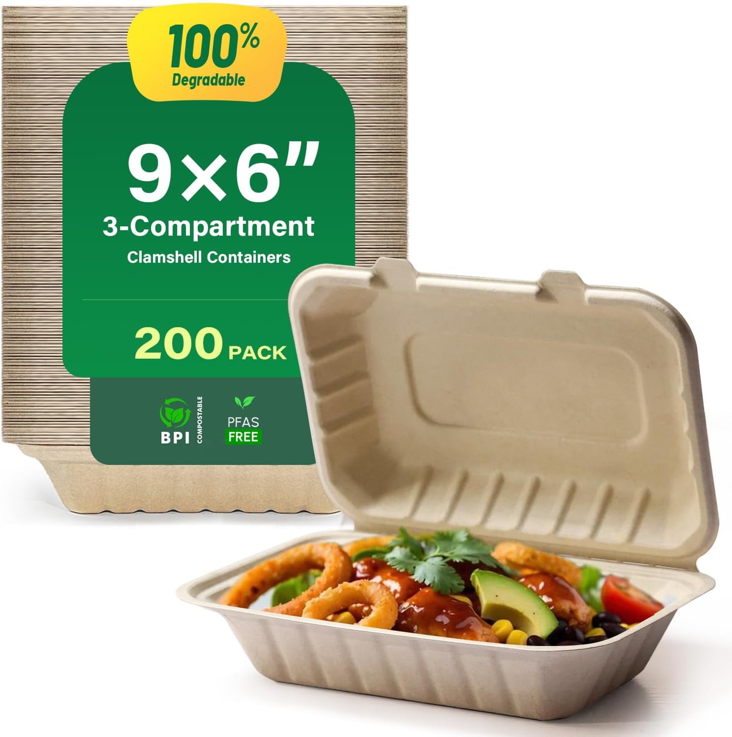 yoyomax 100% Compostable Clamshell Food Containers for Takeout - Heavy ...