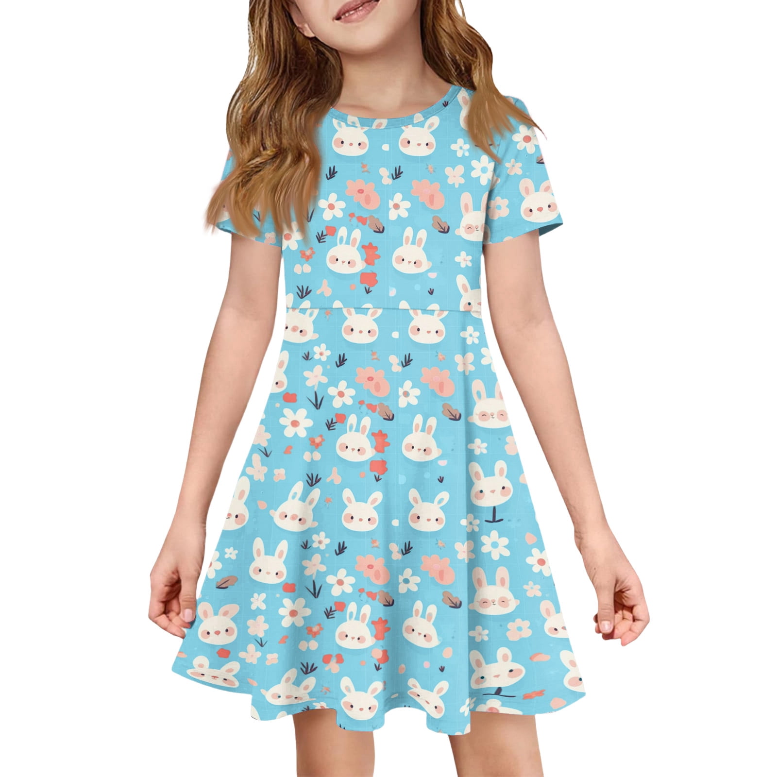yuCgh Floral Print Easter Dress for Girls, Short Sleeve Summer Dress ...