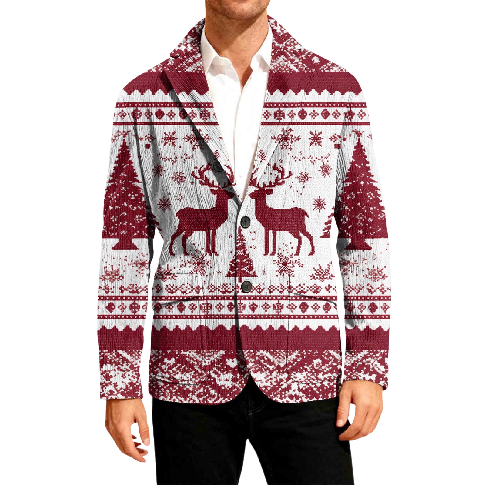 yuCgh Men's Business Casual Christmas Print Corduroy Jacket, Festive ...
