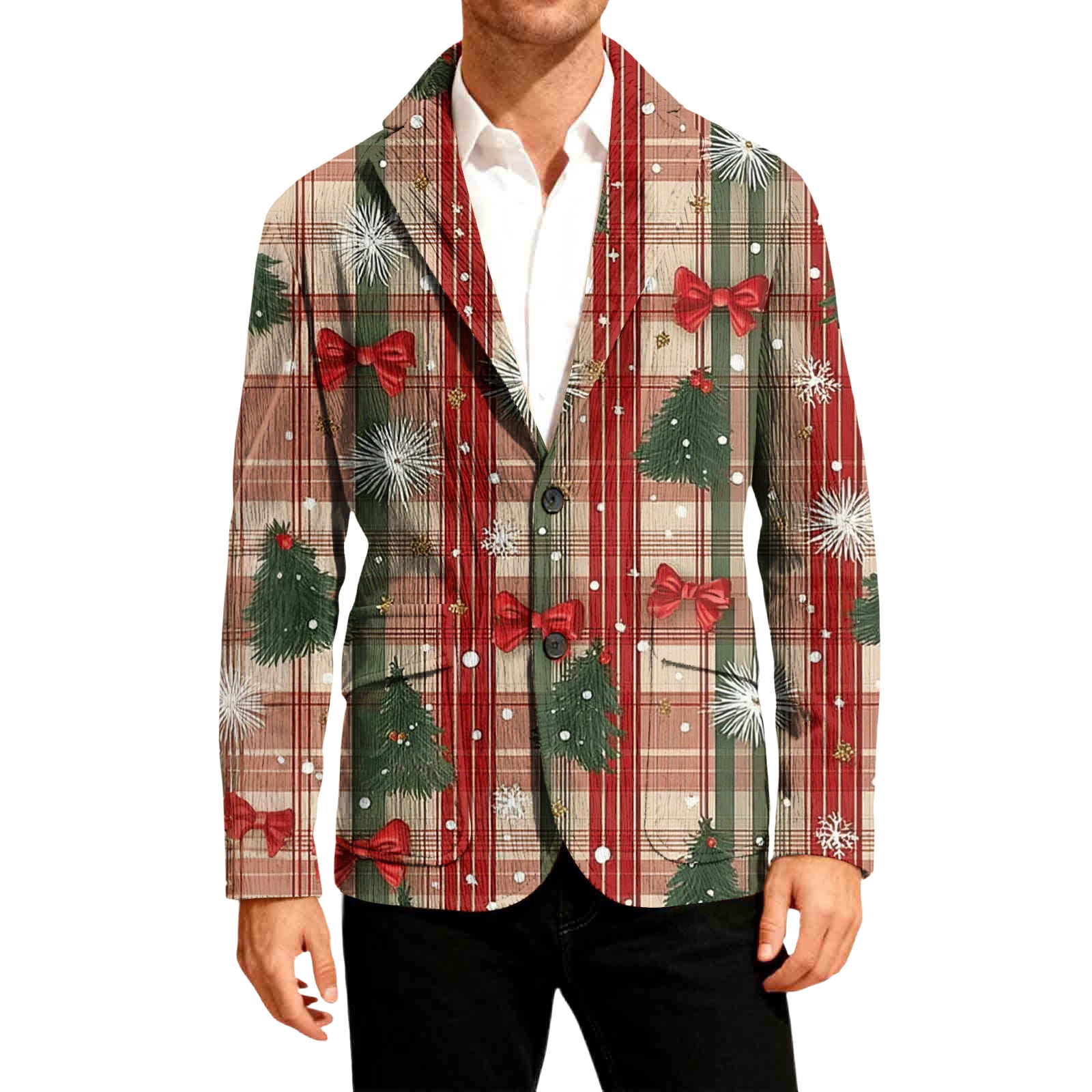yuCgh Men's Business Casual Christmas Print Corduroy Jacket, Festive ...