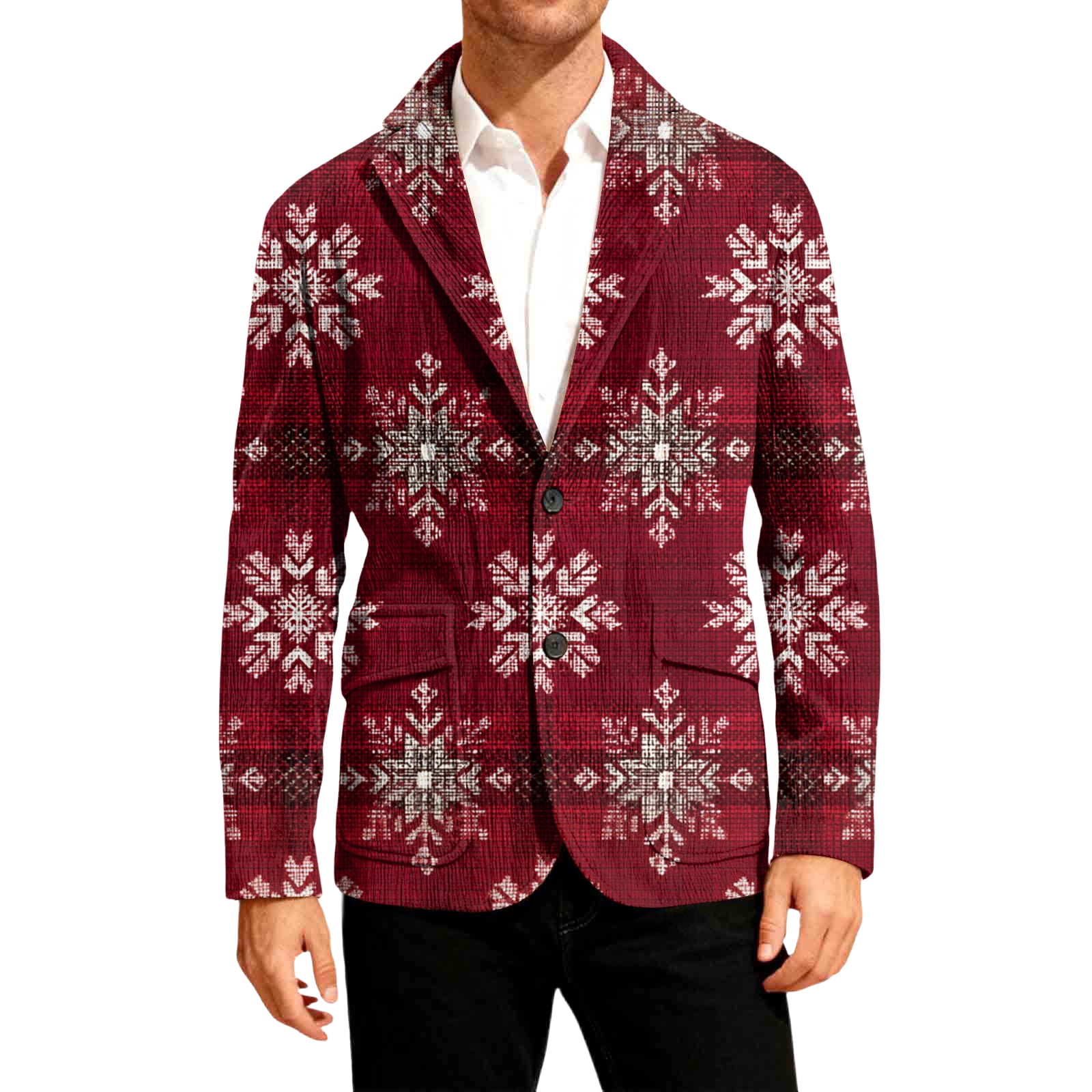 yuCgh Men's Business Casual Christmas Print Corduroy Jacket, Festive ...