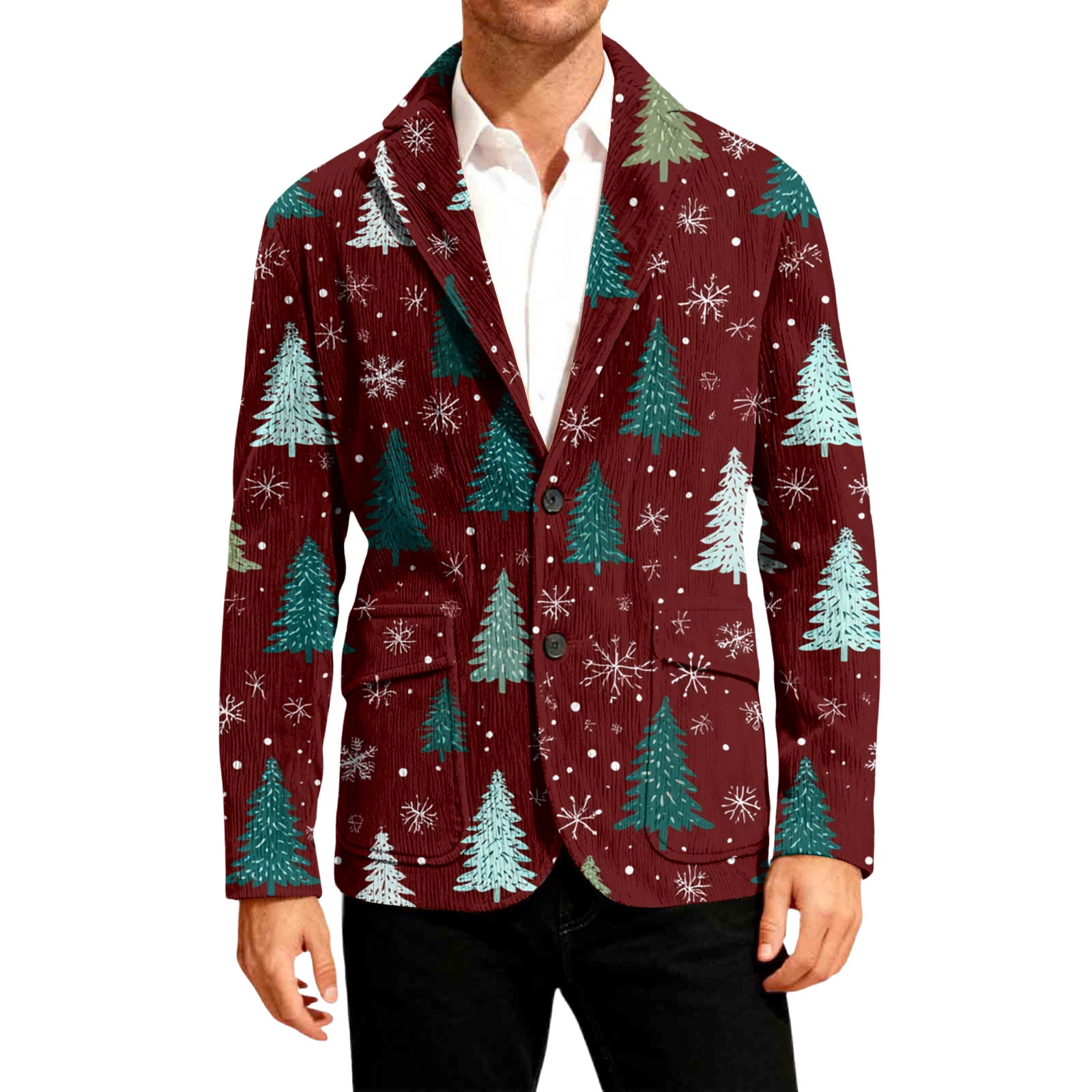 yuCgh Men's Business Casual Christmas Print Corduroy Jacket, Festive ...