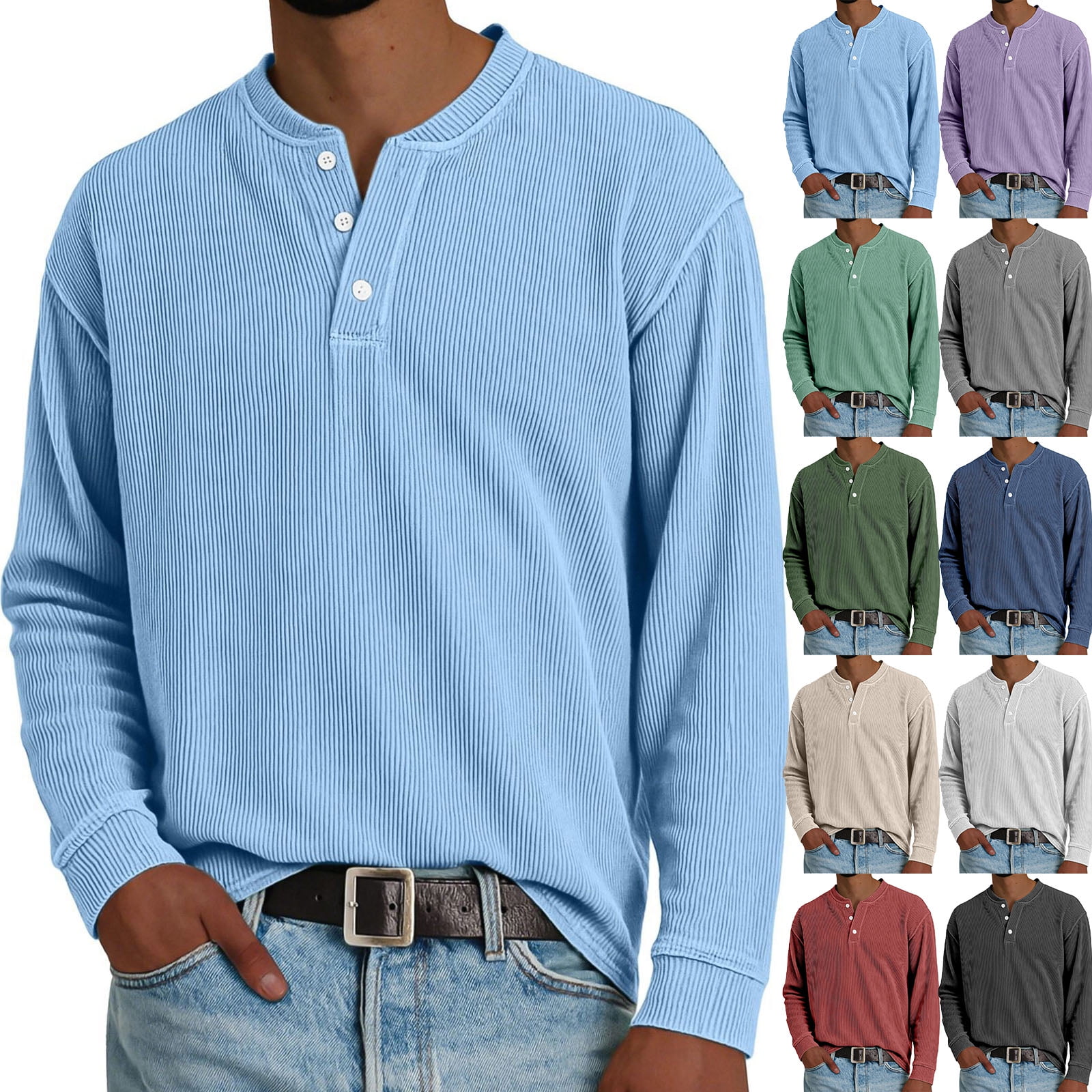 yuCgh Men's Corduroy Henley Pullover, Relaxed Fit Long Sleeve Button ...