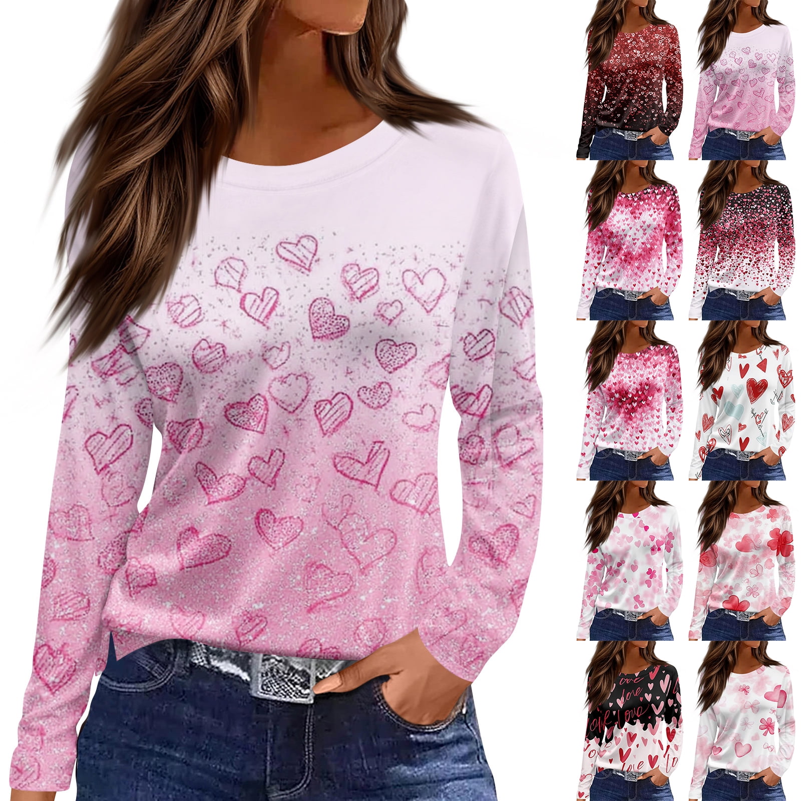 yuCgh Women's Casual Slit Hem Round Neck Long Sleeve T-Shirt, Vintage ...