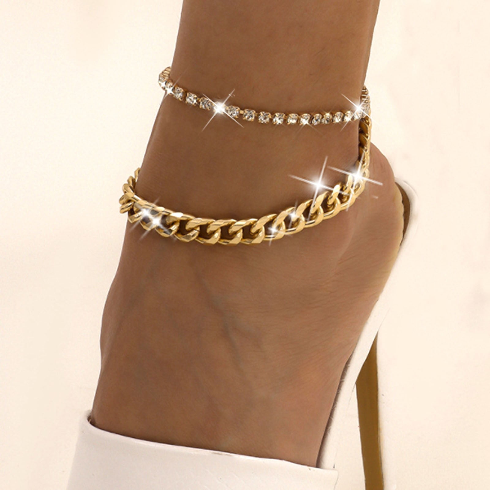 Yubnlvae Gold and Silver Anklet Set for Women, Cuban Link and Diamond ...