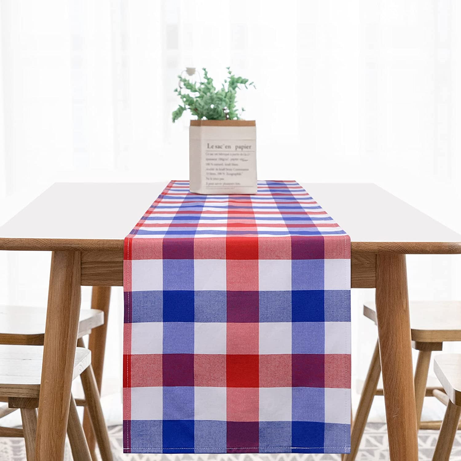 yuboo 4th of July Buffalo Plaid Table Runner, 14 x 72 inch Patriotic ...