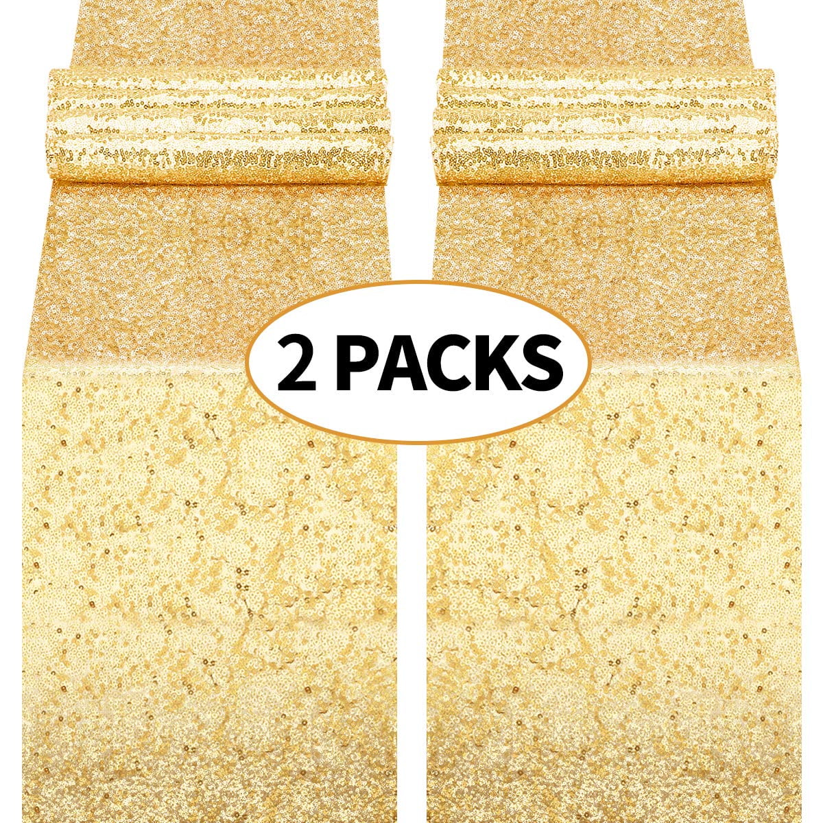 yuboo Gold Sequin Table Runners, 2 Pack Glitter 12''x108'' Table Cloth for Graduation ...