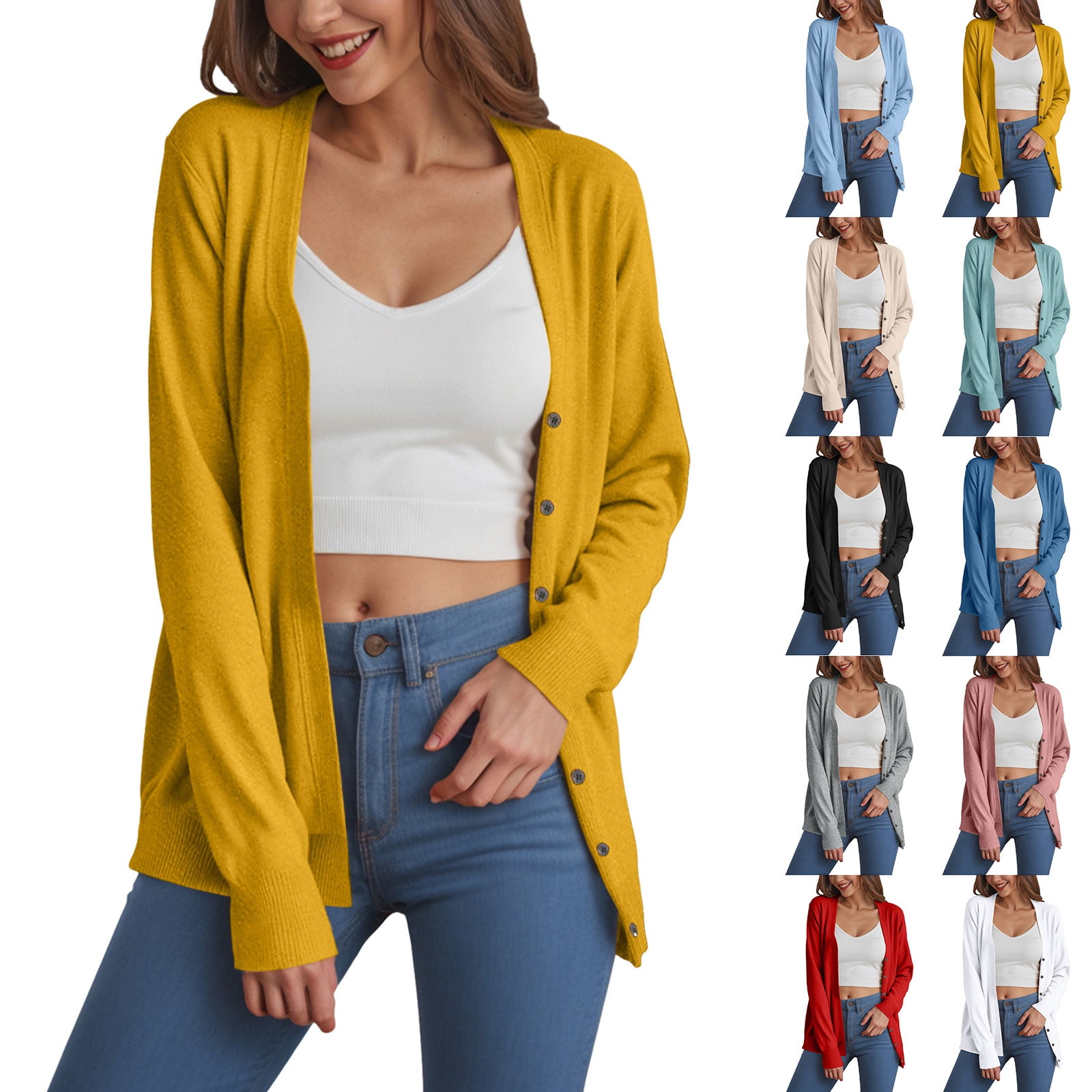yueewhu Cardigan for Women Trendy 2025 Knit Lightweight Sweaters Button ...