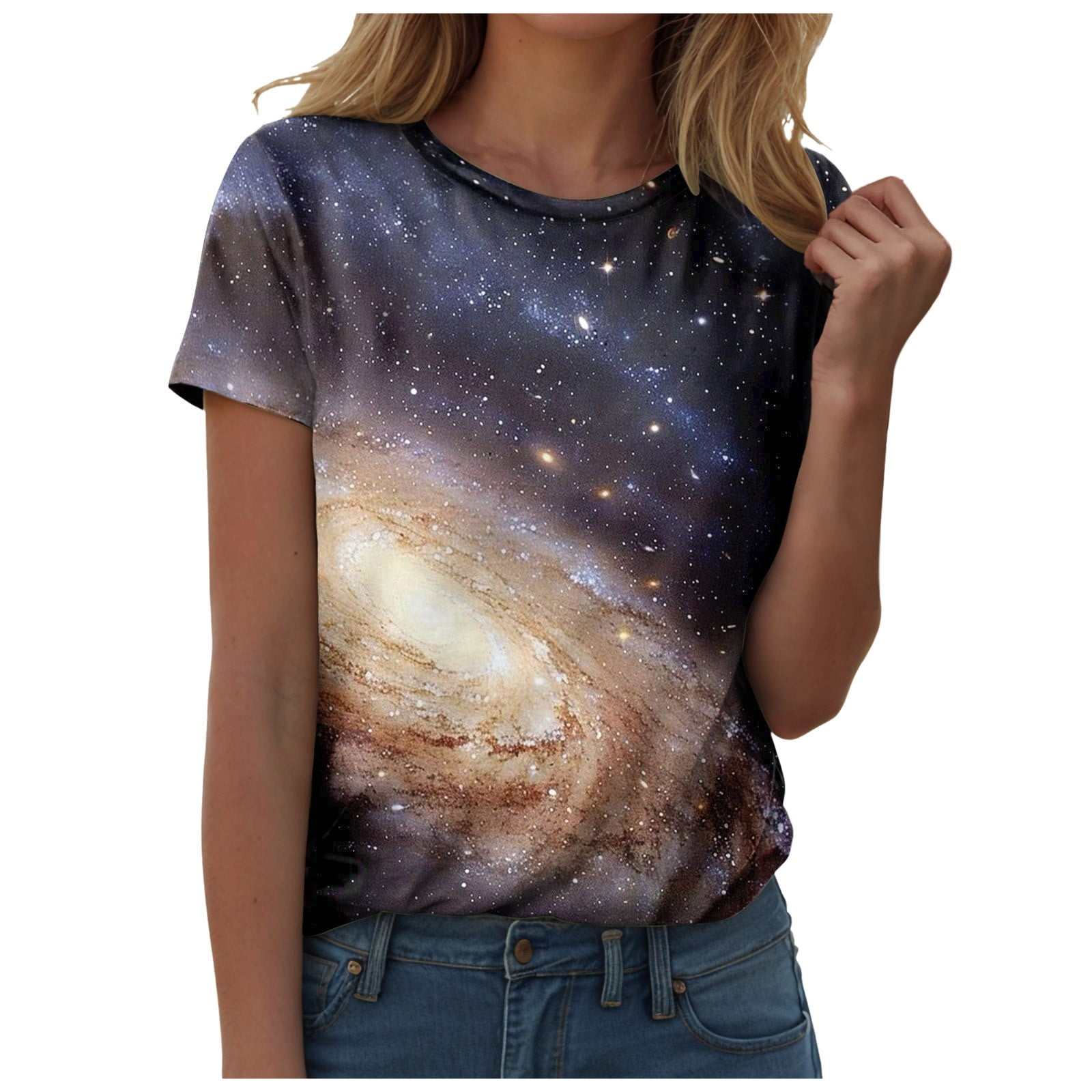 yueewhu Cute Summer Tops for Women Galaxy Space Print Petite Shirts ...