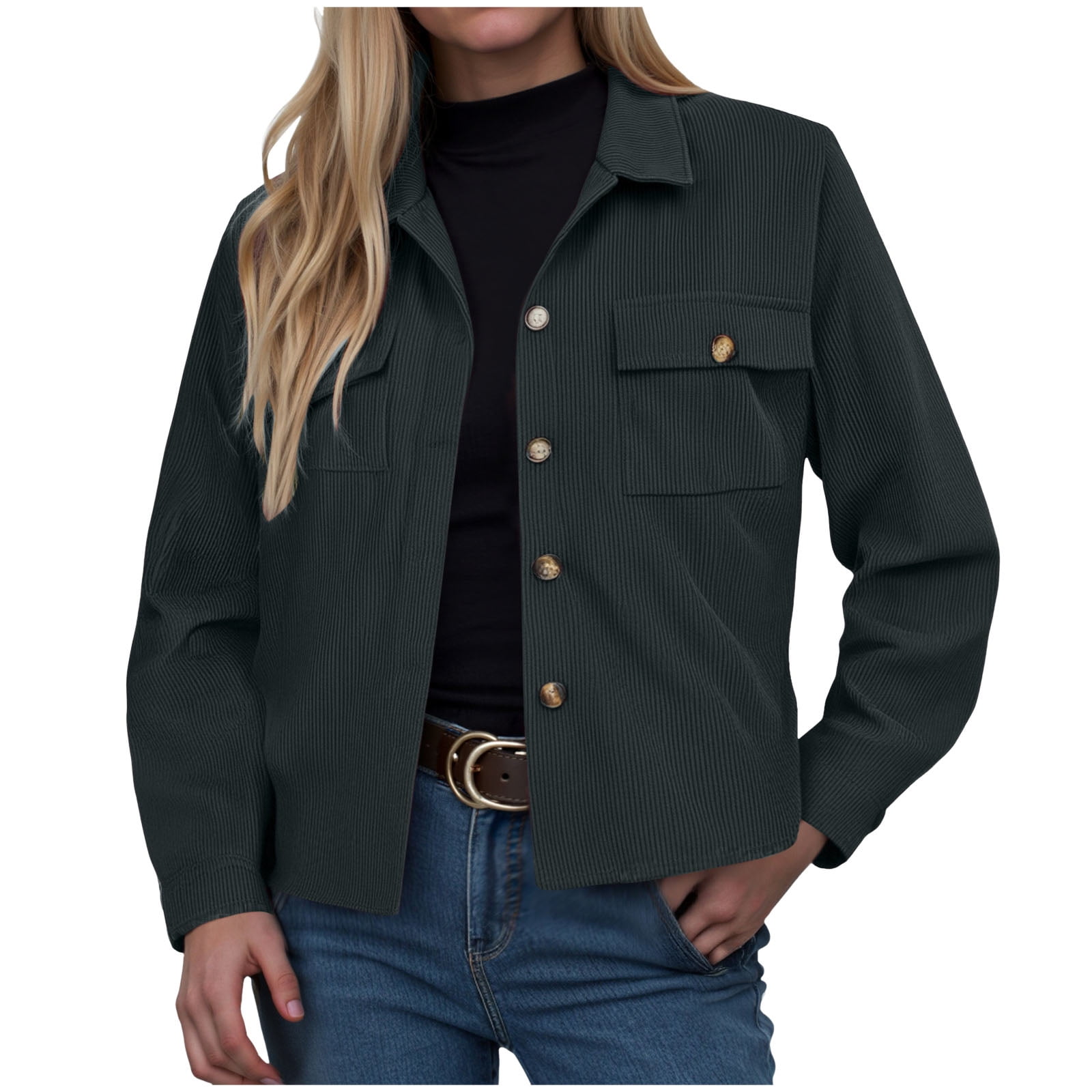 yueewhu Womens Fashion Cropped Corduroy Shackets Button Down Jackets ...