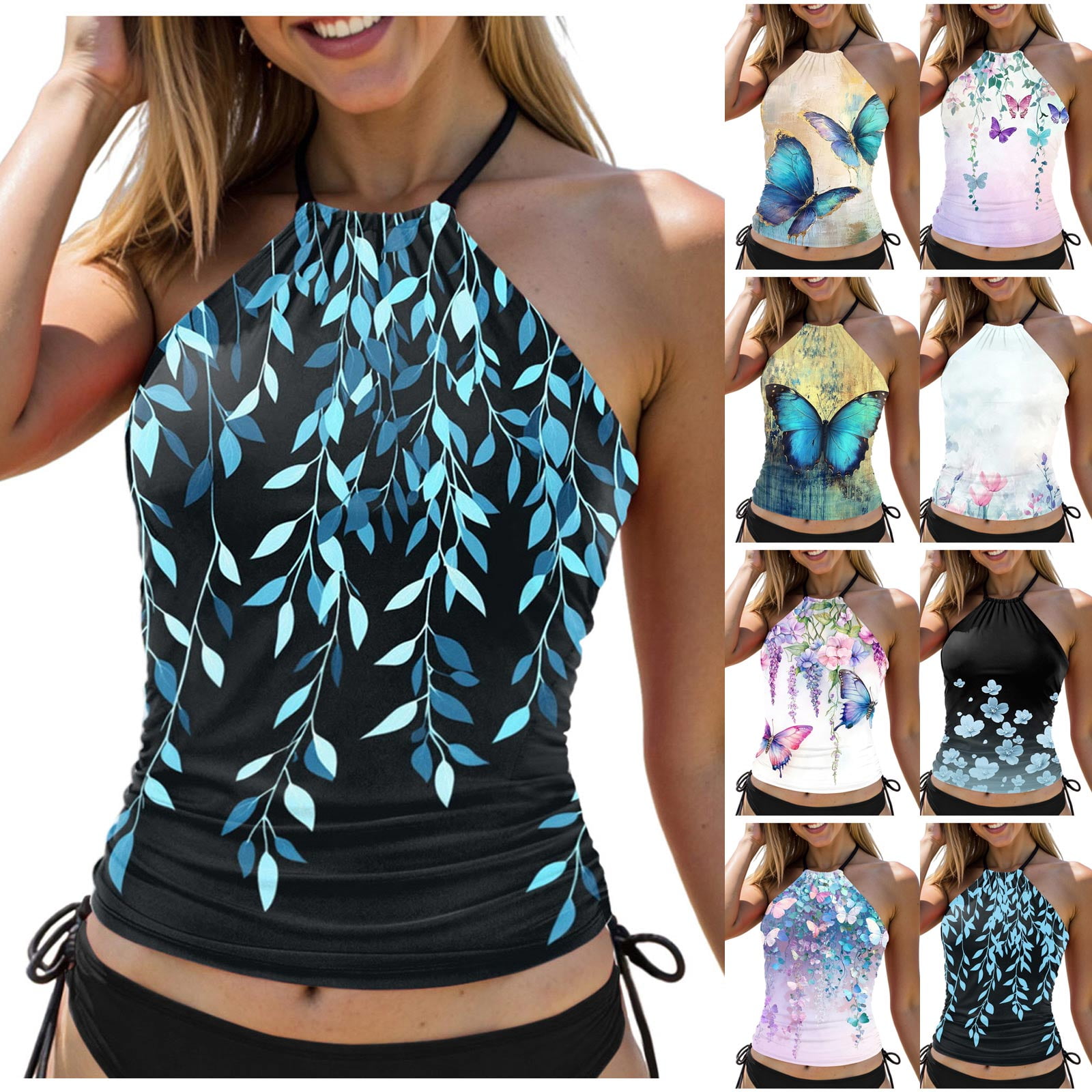 yueewhu Womens Swim Tankini Tops High Neck Bathing Suit Slim Fit Swim ...