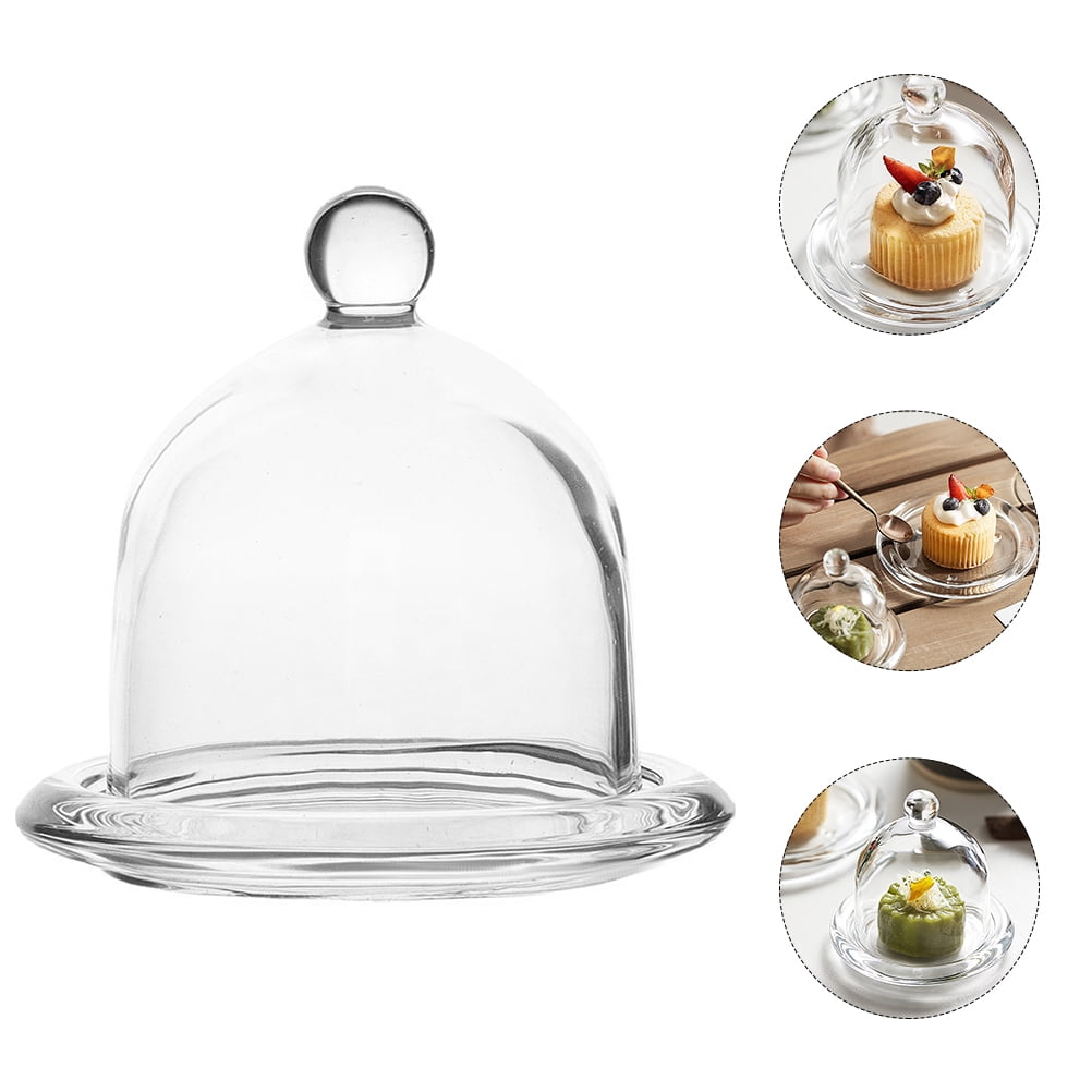 yuehuaidai Dustproof Glass Tray Round Cake Plate Holder with Lid ...