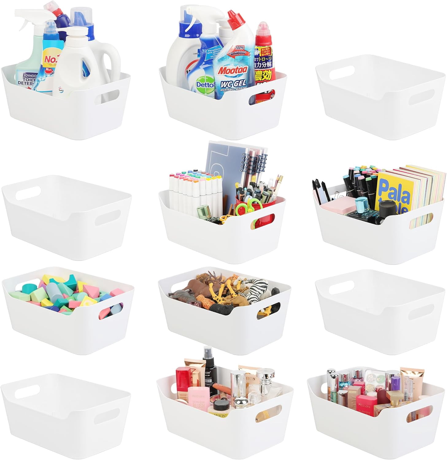yughops 12 Pack Storage Bins Plastic Storage Containers Multi-Use White ...