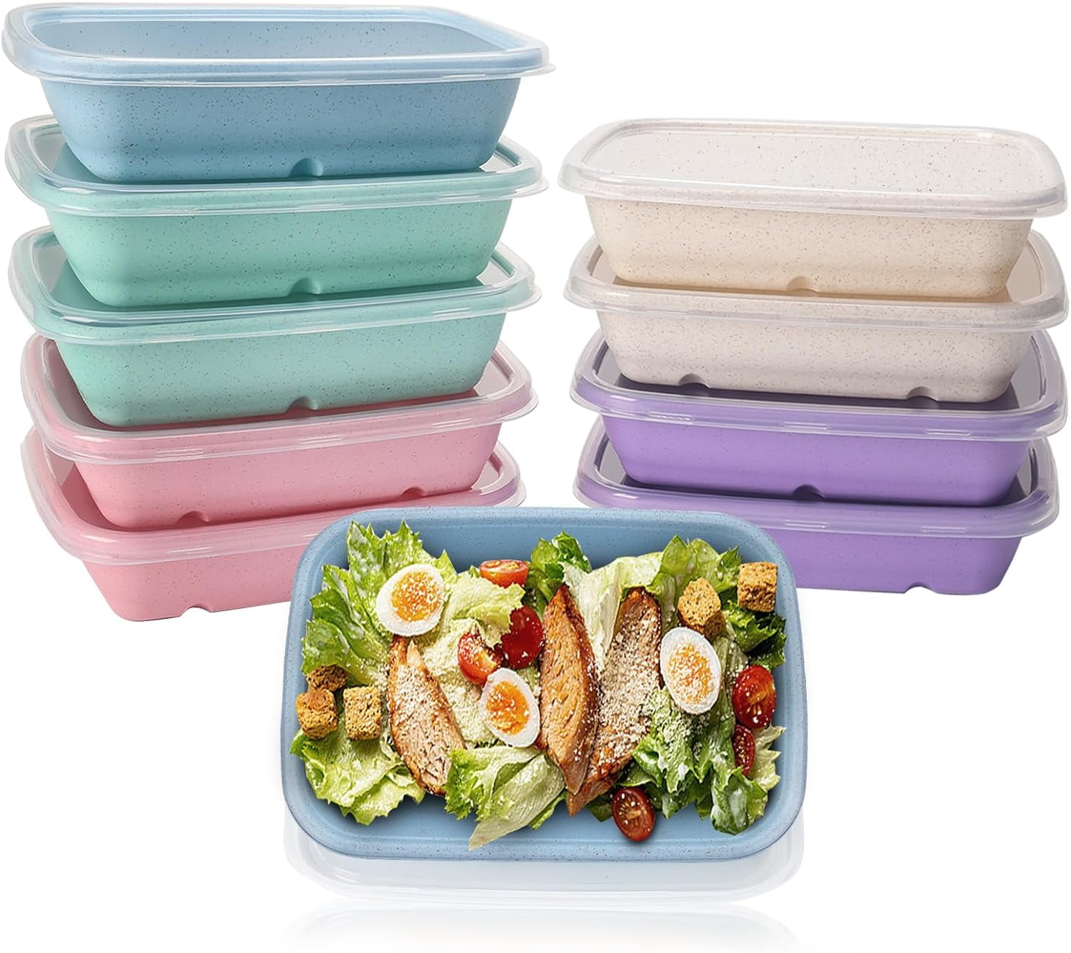 yughops Meal Prep Containers 1-Compartment 10PCS Wheat Straw Microwave Bento Lunch with Lids ...