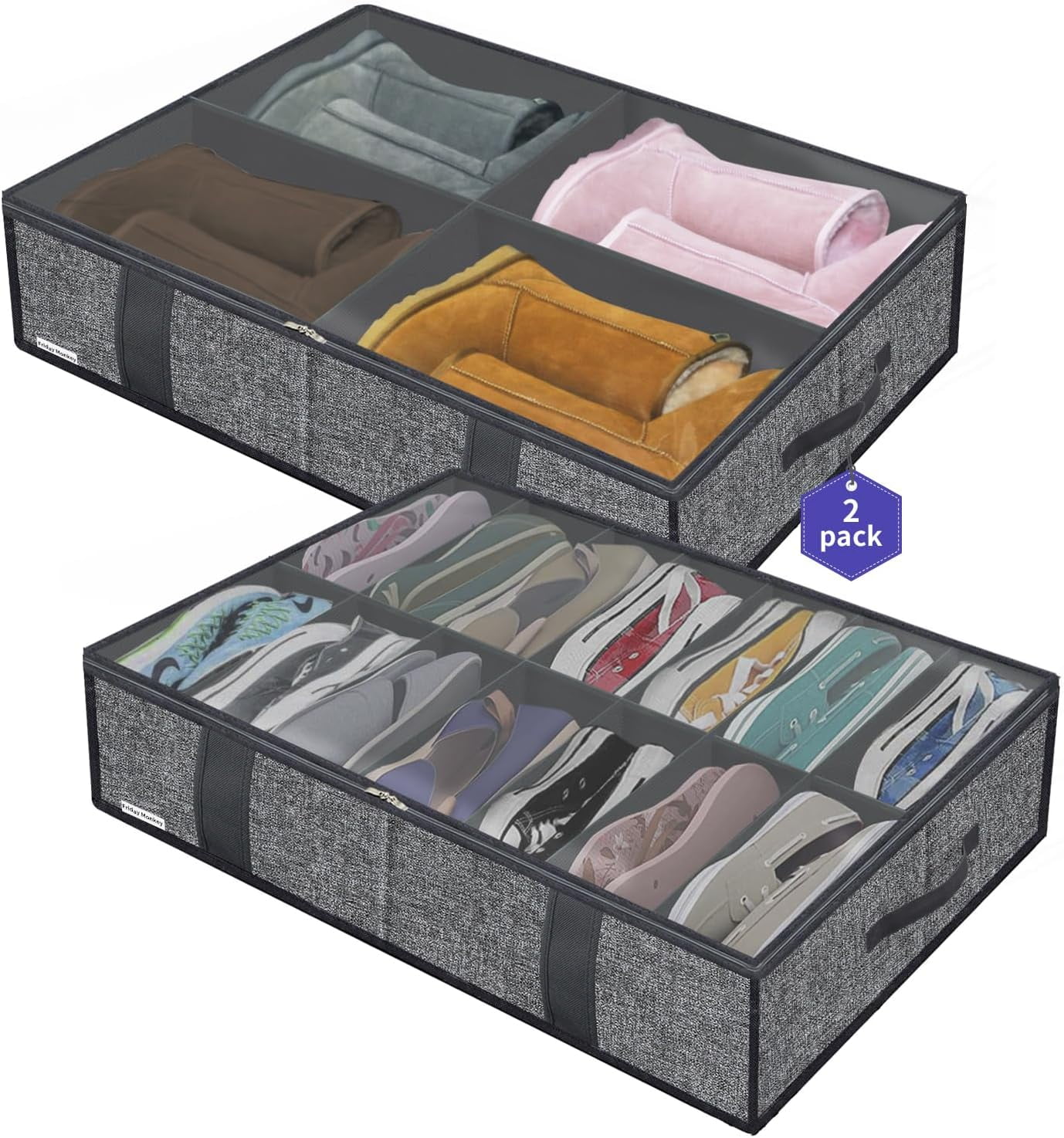 yughops Upgrade Solid Shoe Organizer Storage Boxes for Closet Under Bed ...