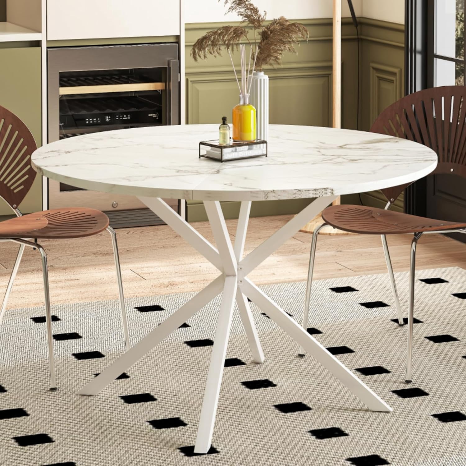 yuiopghj 47 Inch Round Dining for 4 Circle Round Pedestal Dining Cross ...