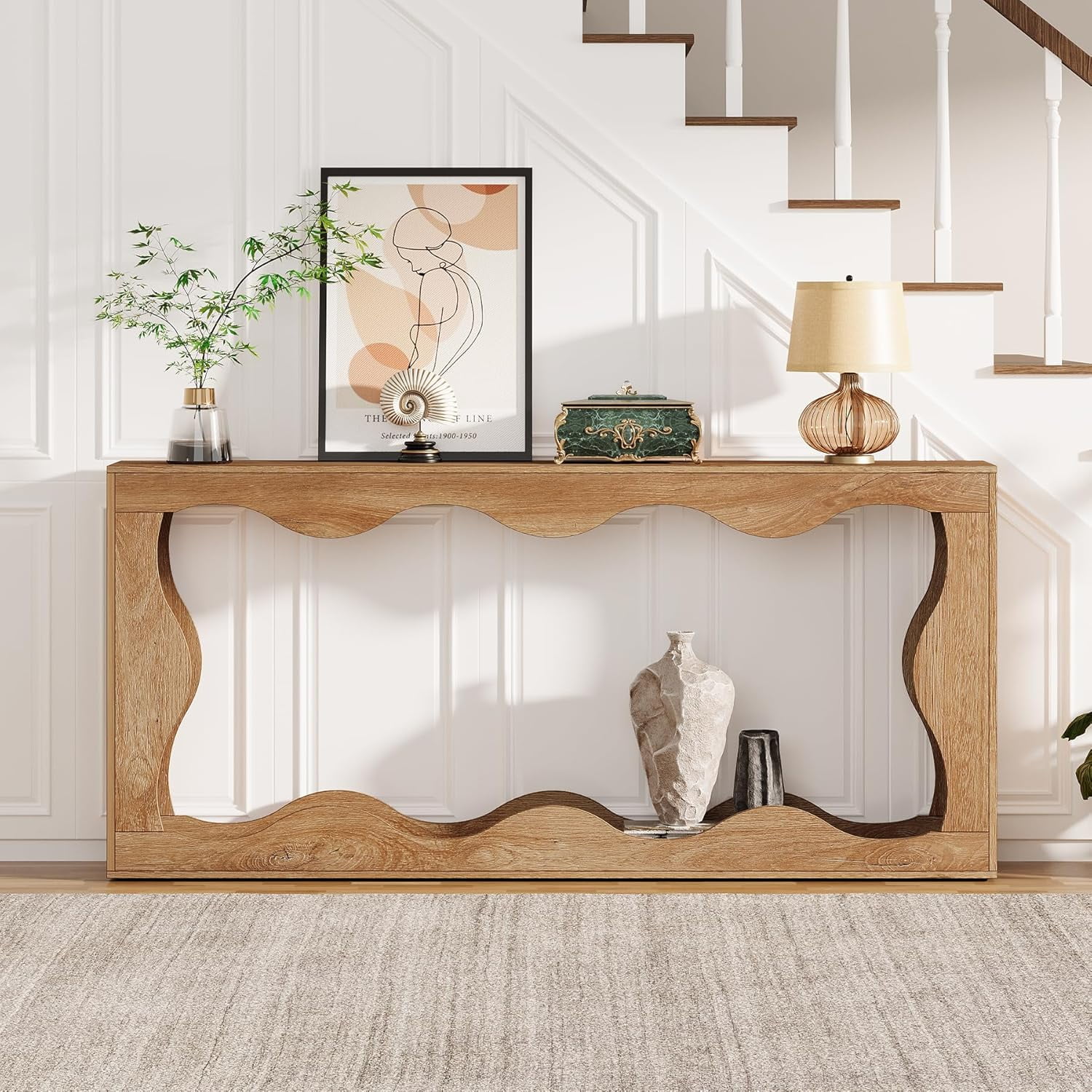 yuiopghj Farmhouse Console 63-Inch Scalloped Console Behind Couch ...