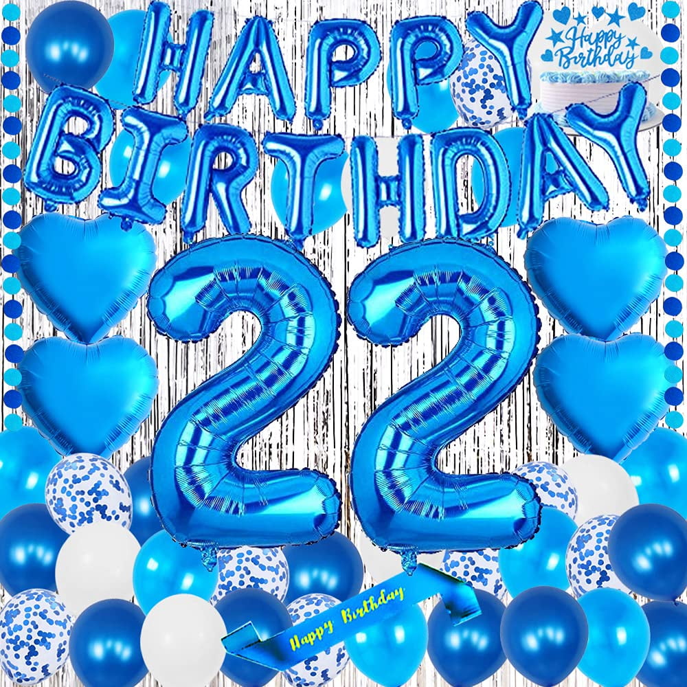 yujiaonly 22ND Birthday Party Decorations Blue Happy H2FSDBirthday ...