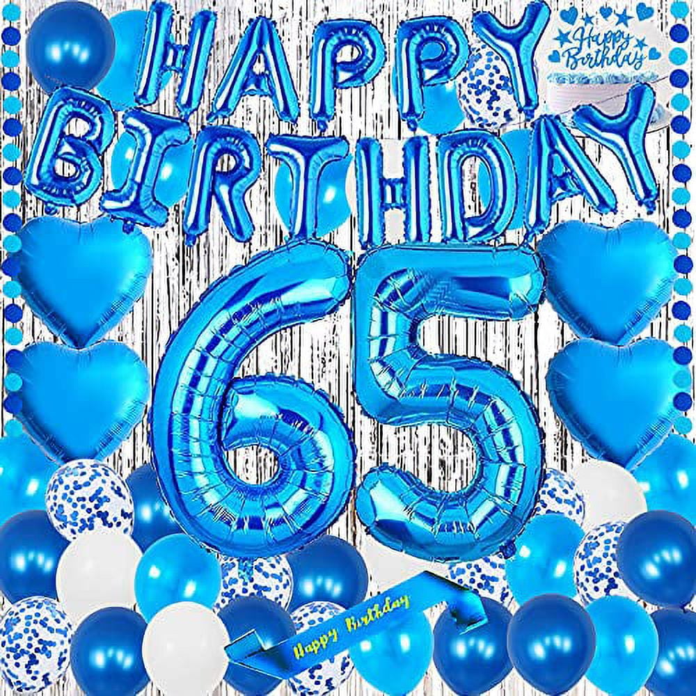 yujiaonly 65TH Birthday Party Decorations Blue Happy Birthday Foil ...