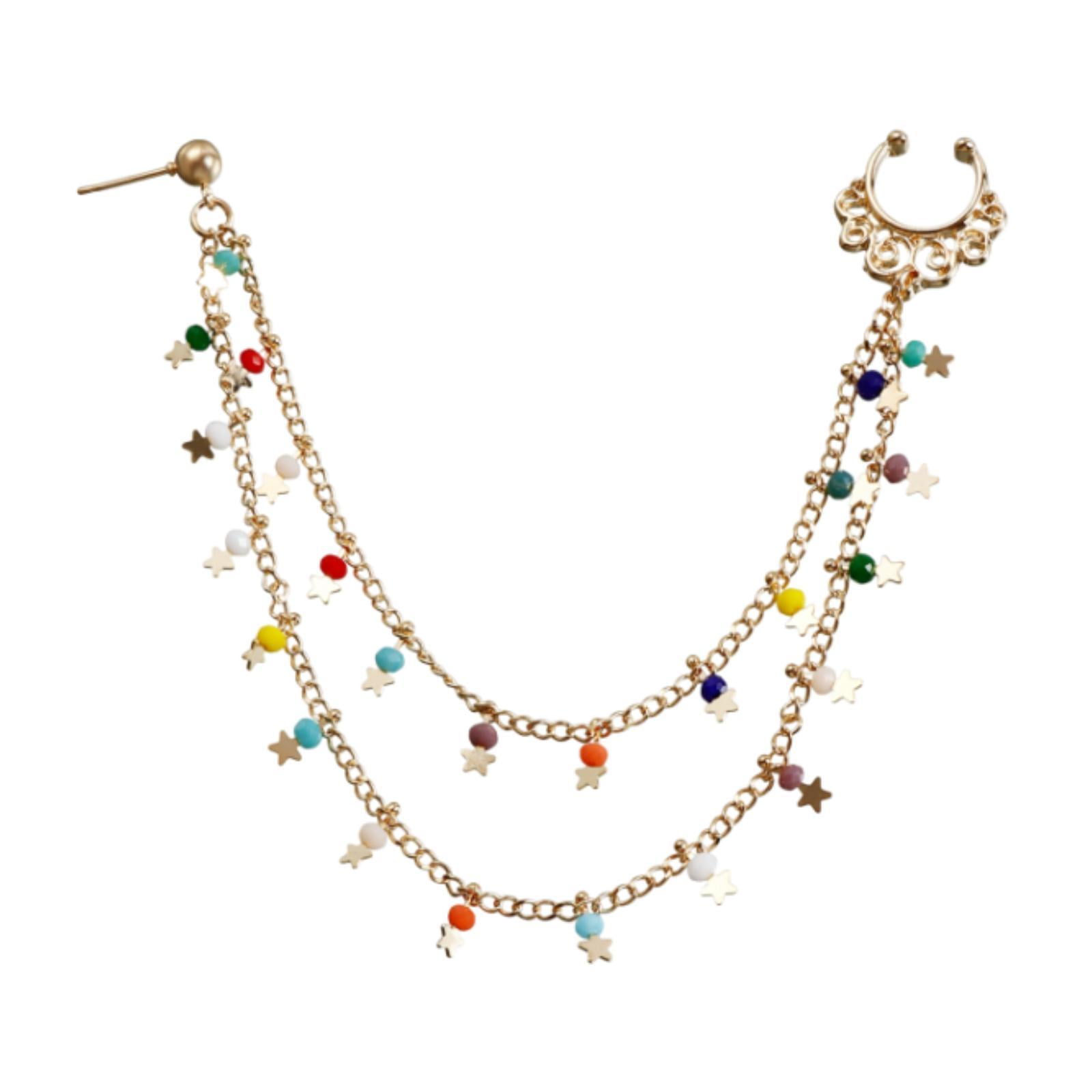 yuksok Nose to Ear Chain Colorful Nose Hoop Dangle for Dance Birthday ...
