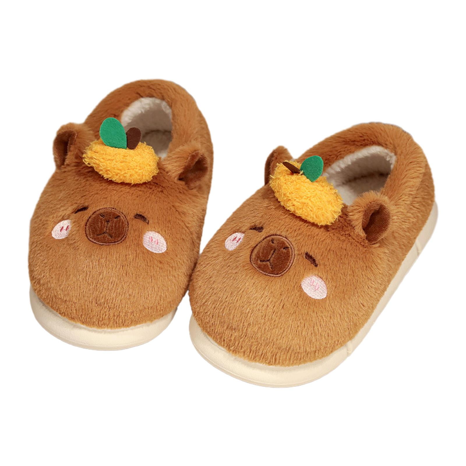 yuksok Warm Winter Capybara Slippers Adult Plush PP Cotton Slippers for ...