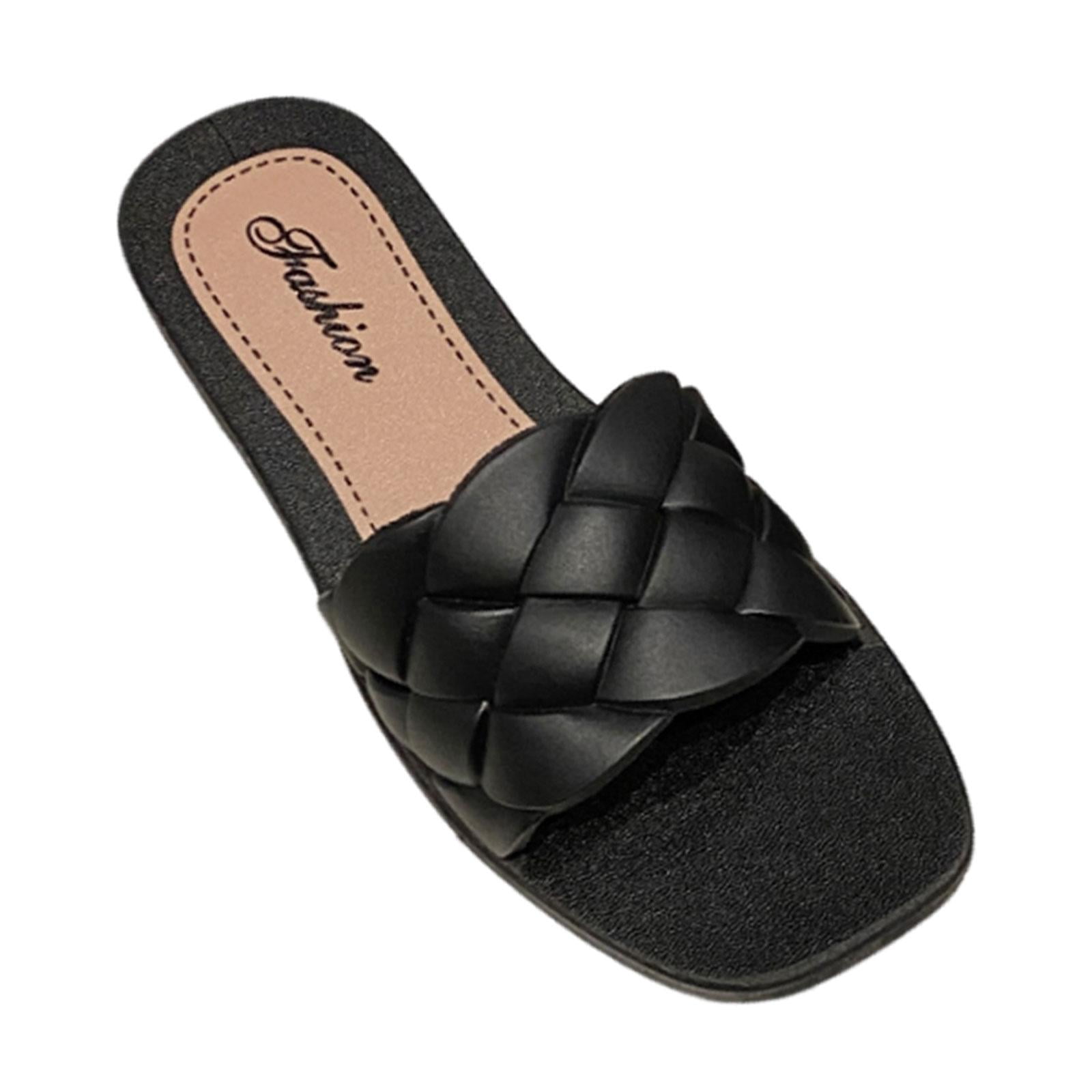 yuksok Womens Slide Sandals Casual Slippers Braided Strap Flat Shoes ...