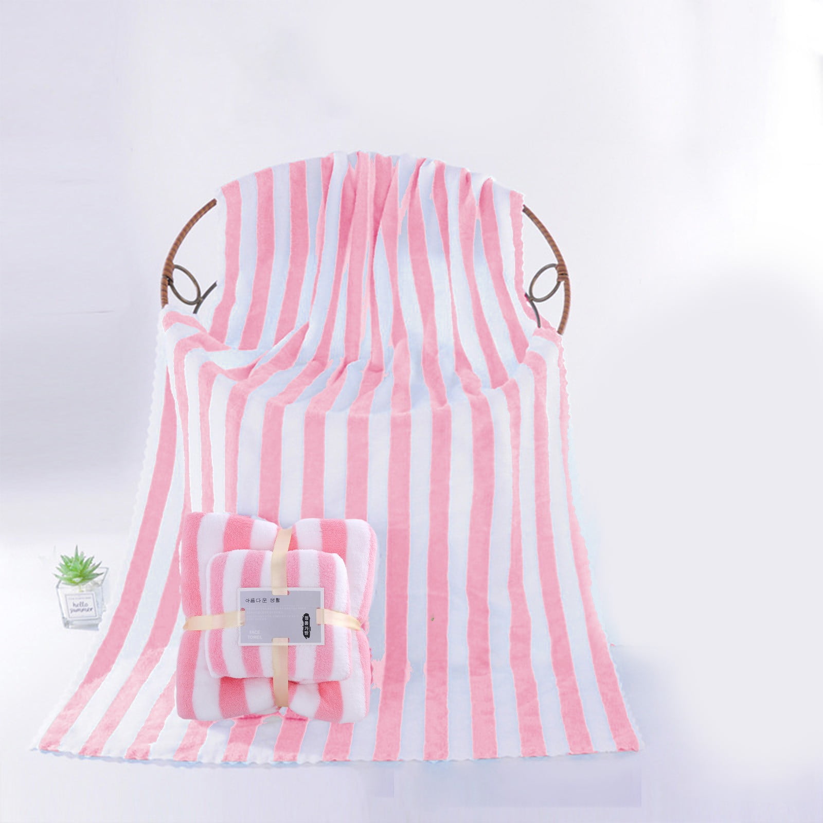 yulier 2 Piece Striped Towel Set , Bath Towel and Hand Towel, Ultra ...