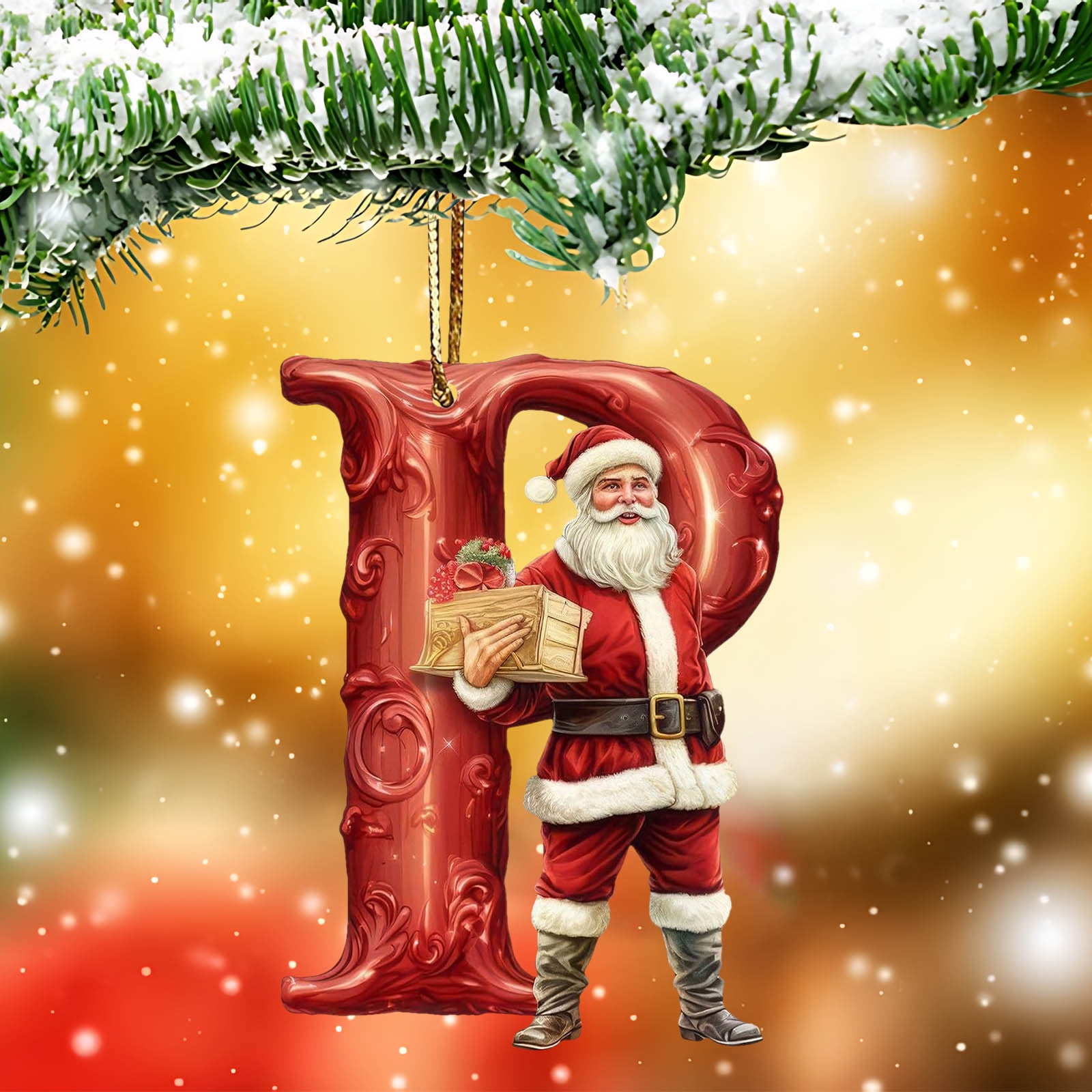yulier 26 Initial Letter Santa Claus Christmas Ornaments, Red ...